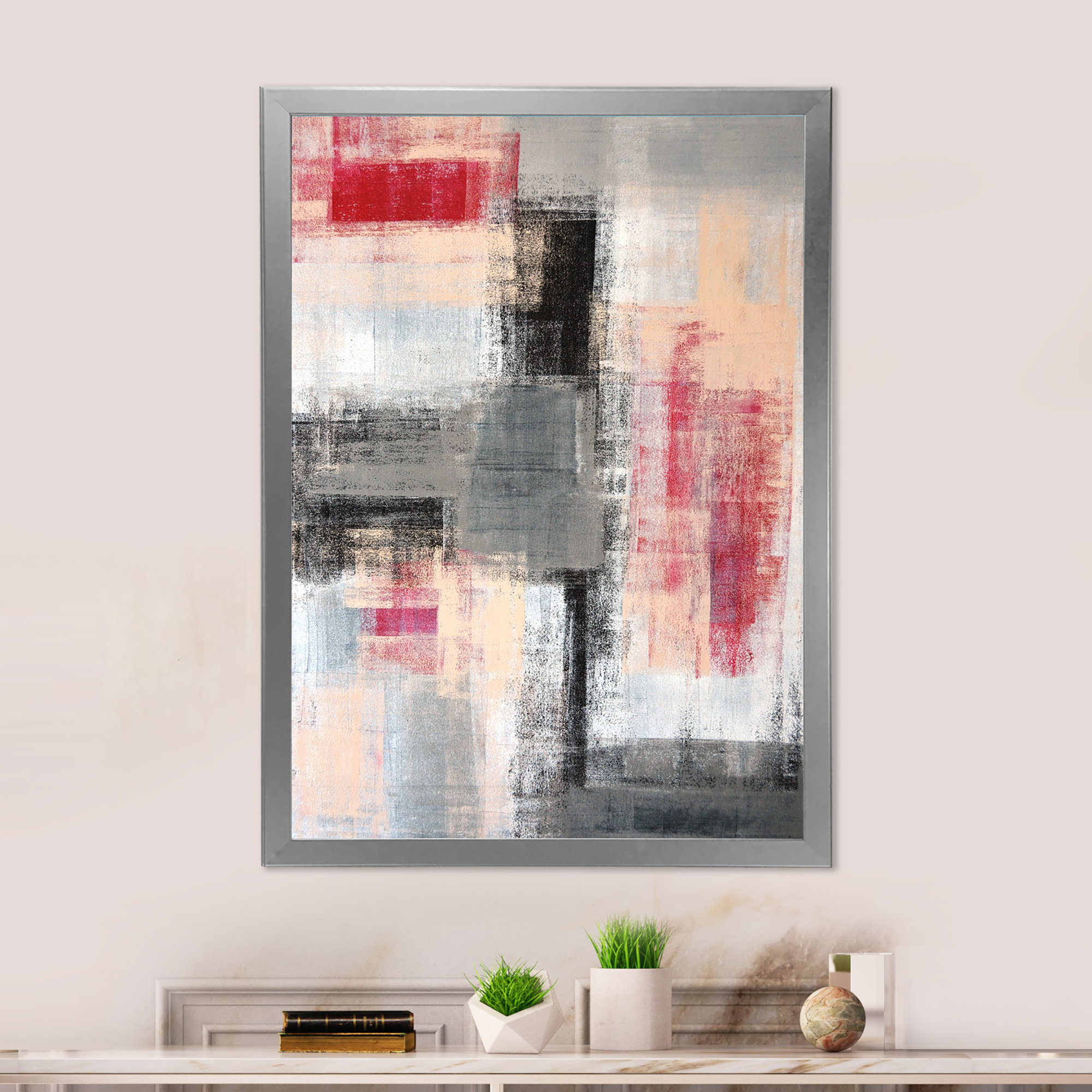 17 Stories Gray Meets Red Abstract Art - Modern & Contemporary Canvas ...