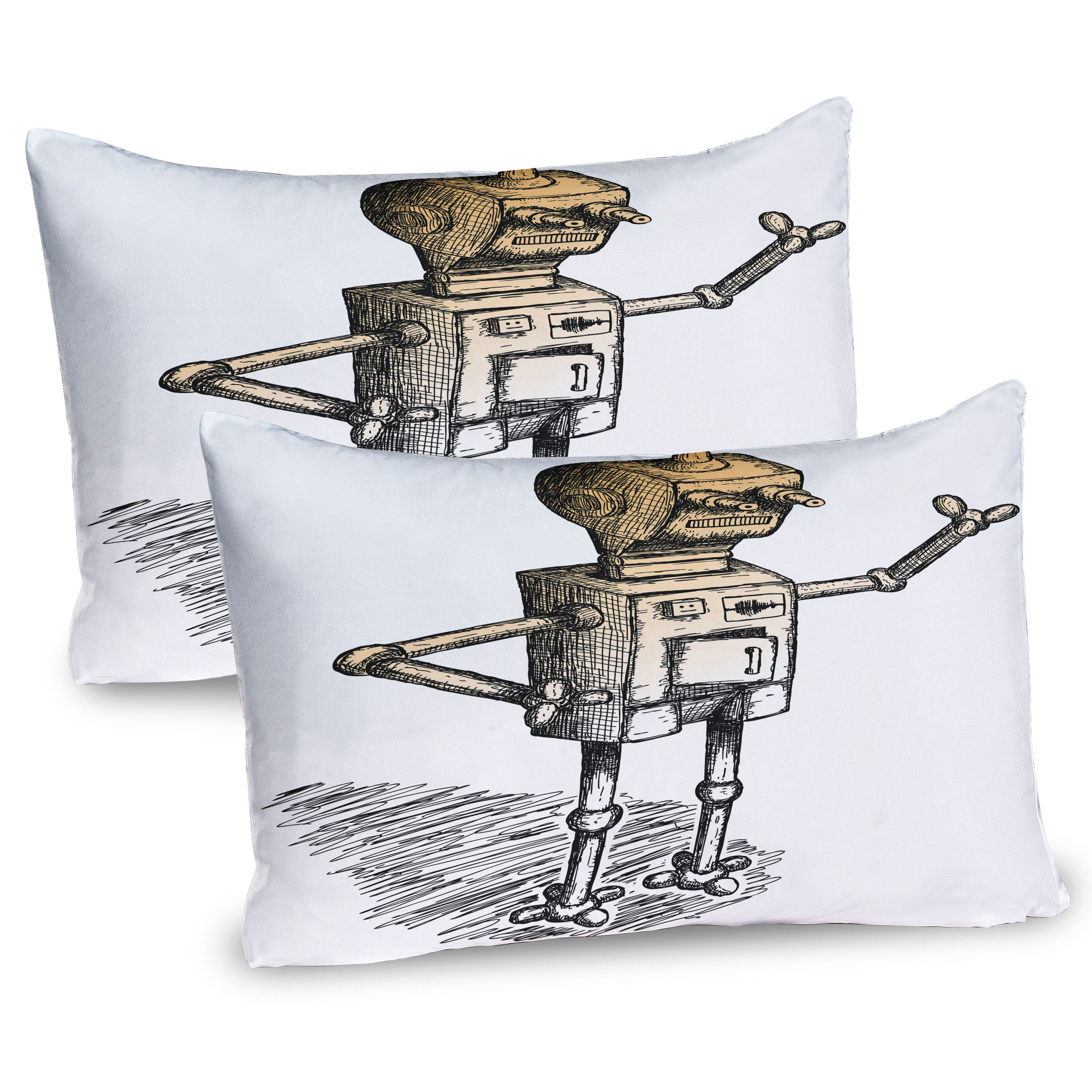 Ambesonne Humor Pillow Sham 2 Pack Sketchy Futuristic Robot 26"x20 ...