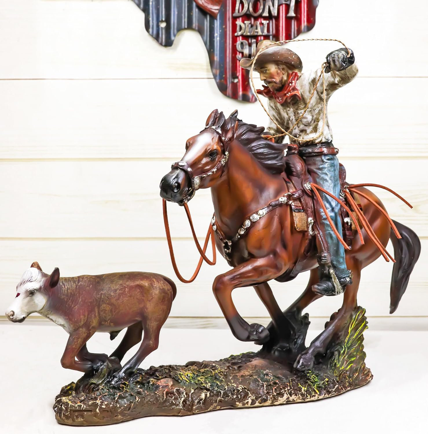 Union Rustic Rustic Western Cowboy Riding On Horse Rodeo Tie Down ...