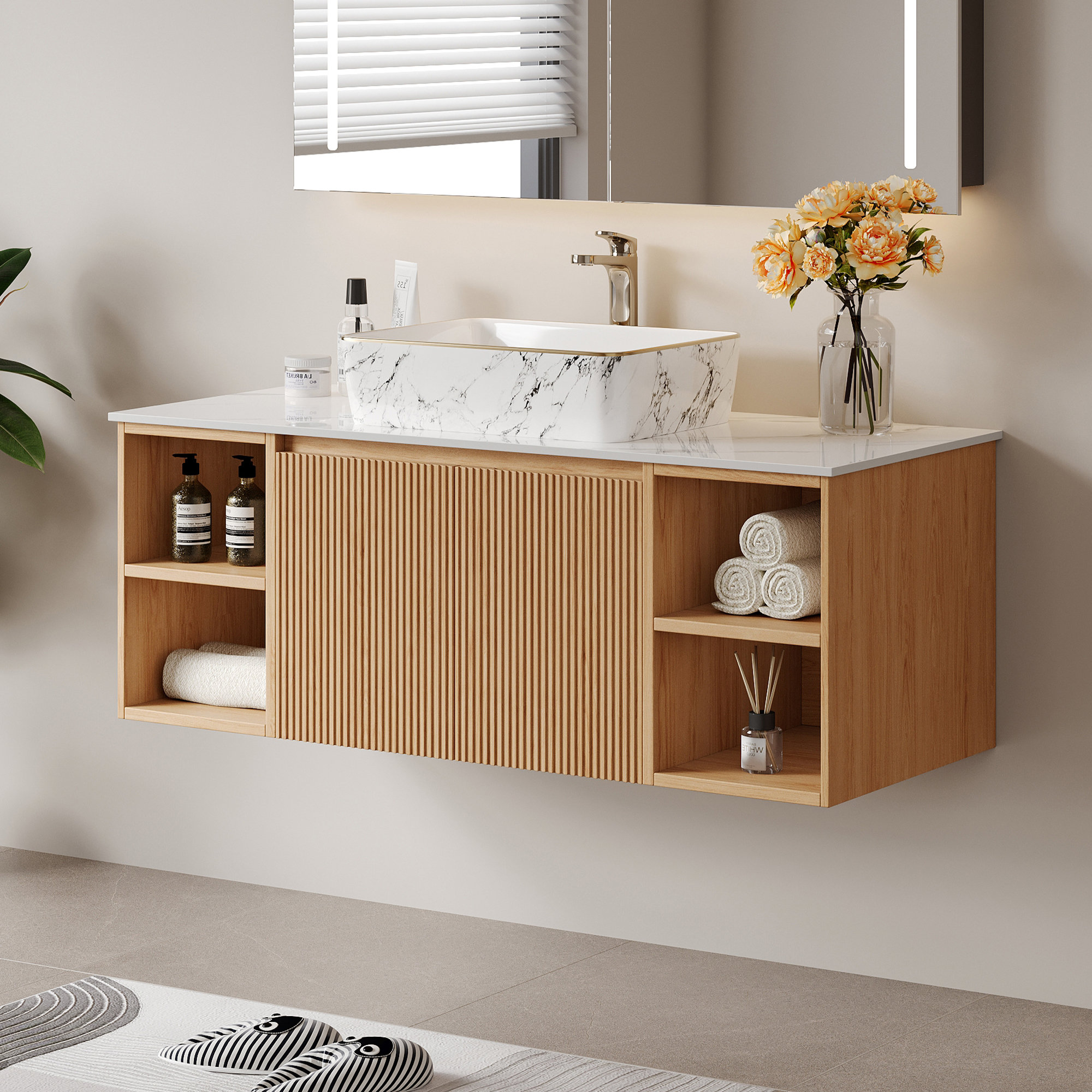 Latitude Run® Brown Modern Single Bathroom Vanity with Ceramic Basin ...