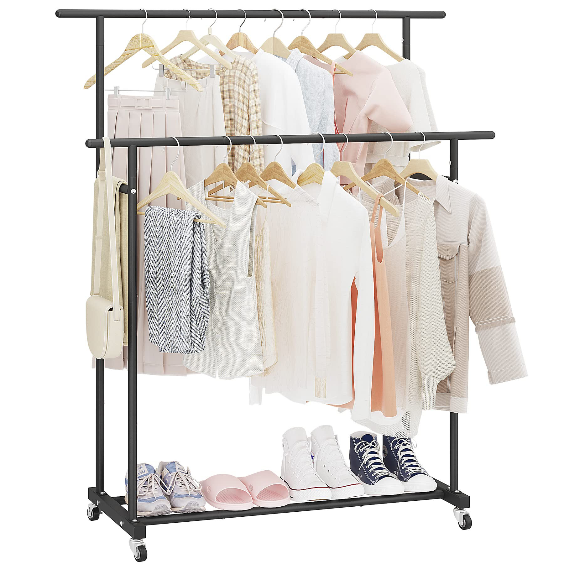 Latitude Run® Double Rod Clothing Garment Rack,Rolling Hanging Clothes ...