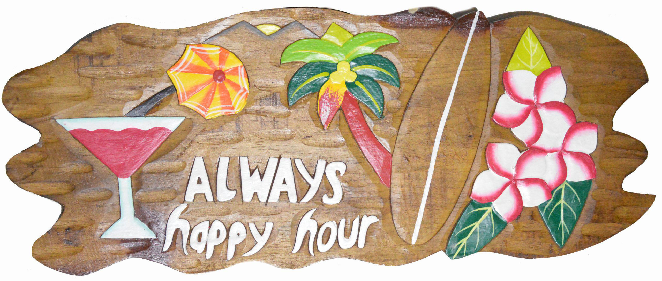 World Bazzar Hand Carved Wooden It's Always Happy Hour Cocktails Wine ...