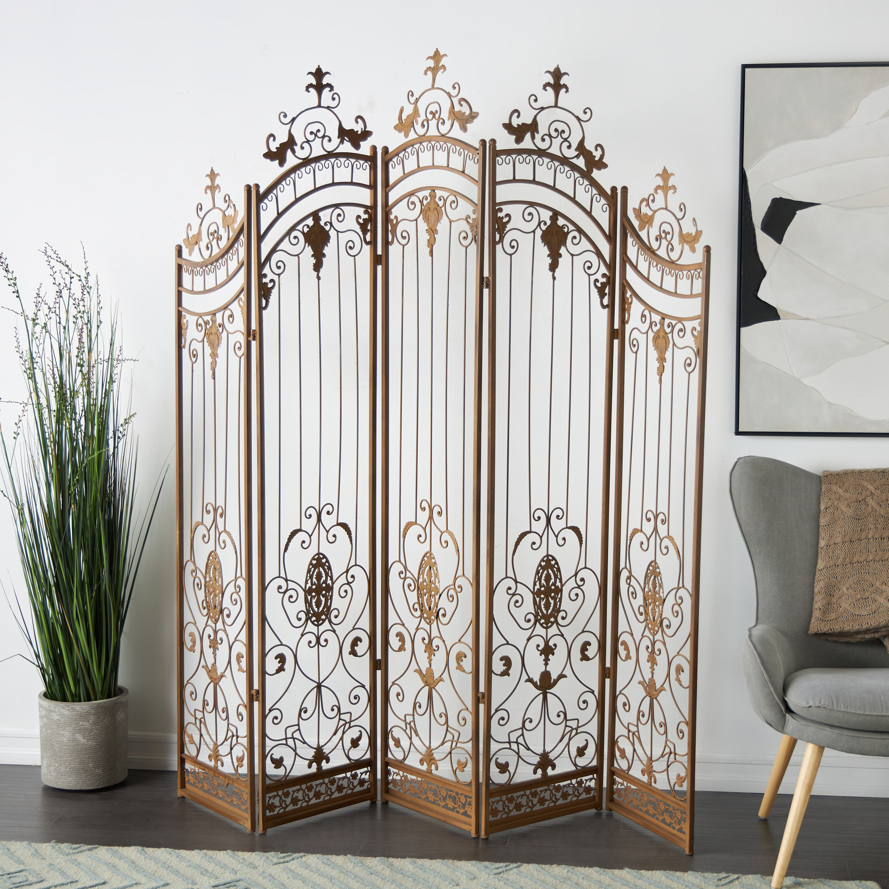 Astoria Grand Metal Hinged Foldable Arched Partition 5 Panel Partition ...