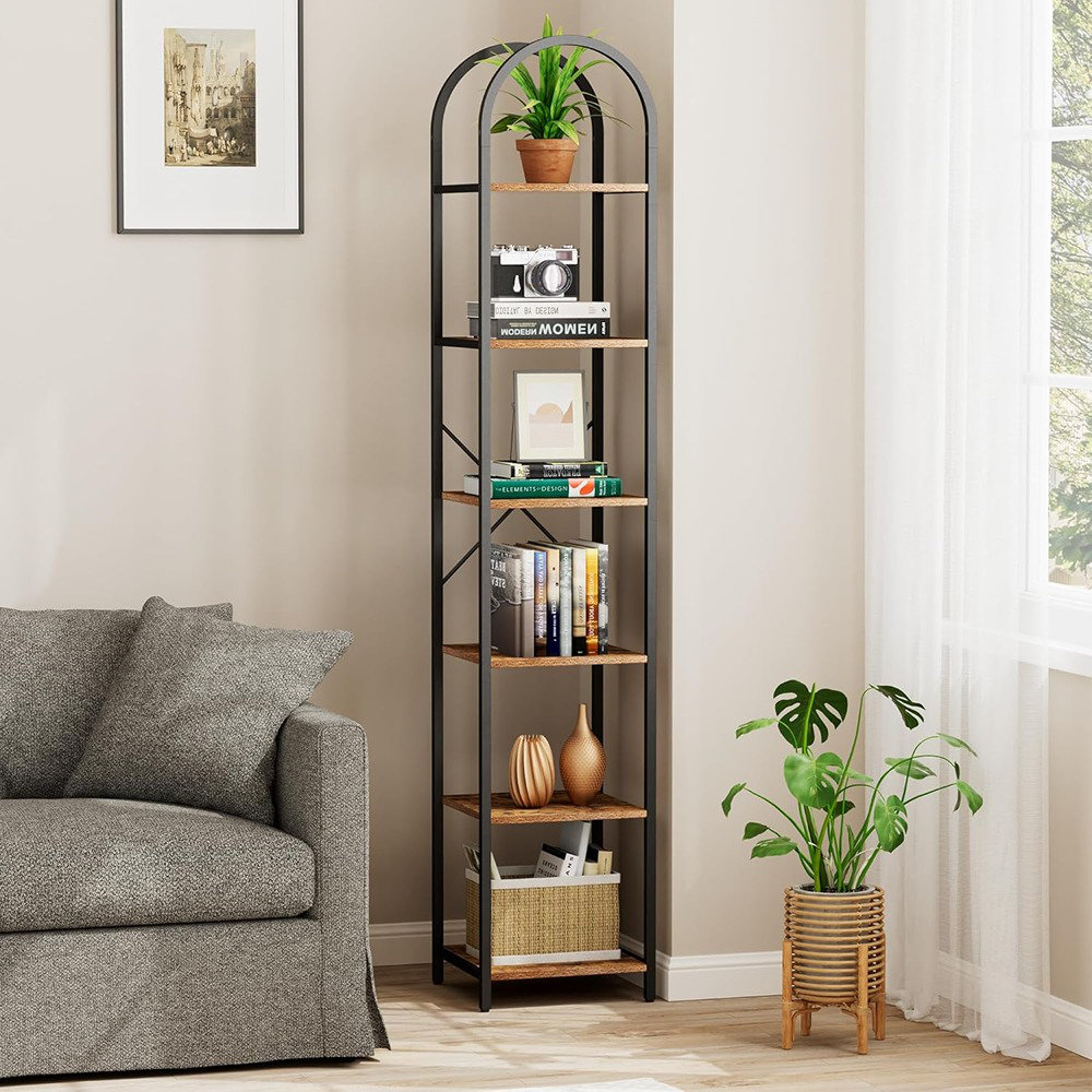 17 Stories 6-Tier Narrow Bookshelf Arched Display Rack, Skinny Tall ...