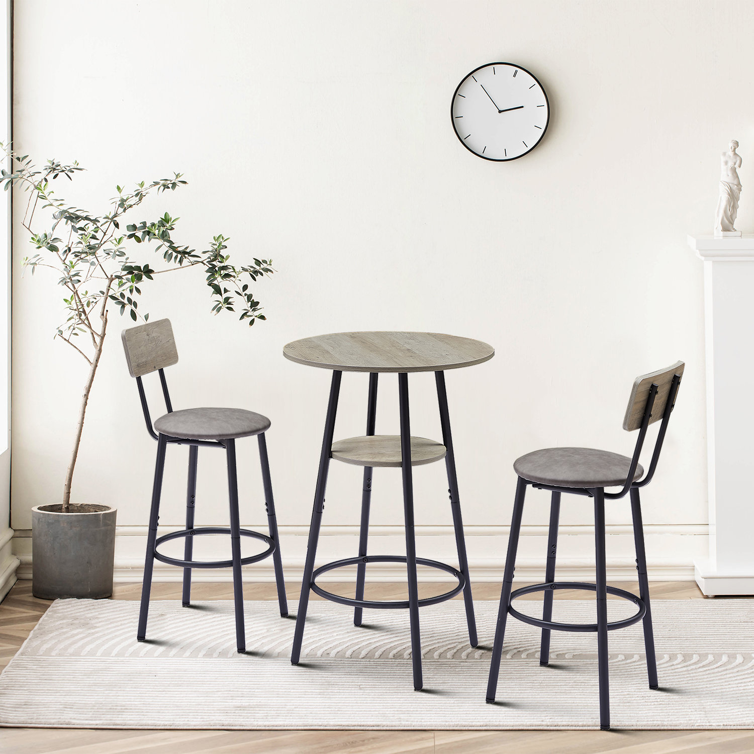 17 Stories Tyshelle Compact 3-Piece Dining Set, A Round Table With A ...