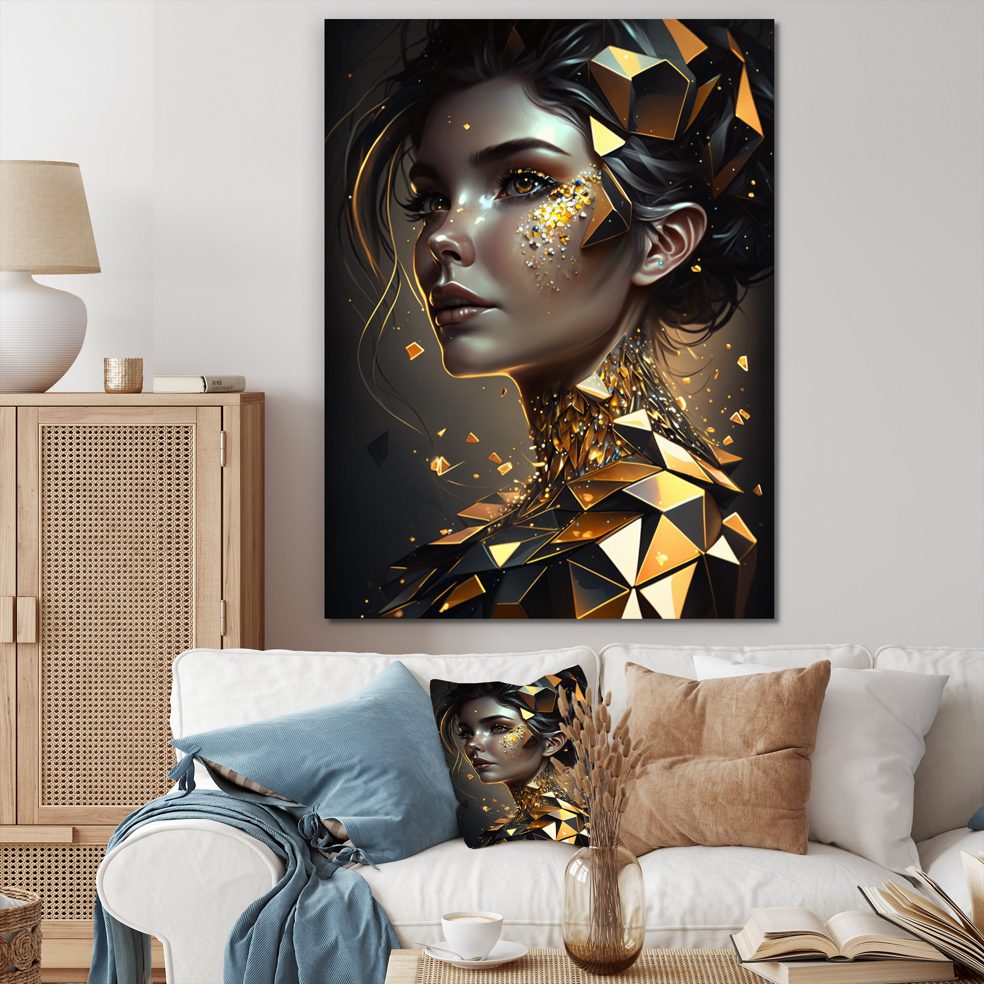 Latitude Run® Gold Crystal Female Portrait III - Modern Woman Canvas ...