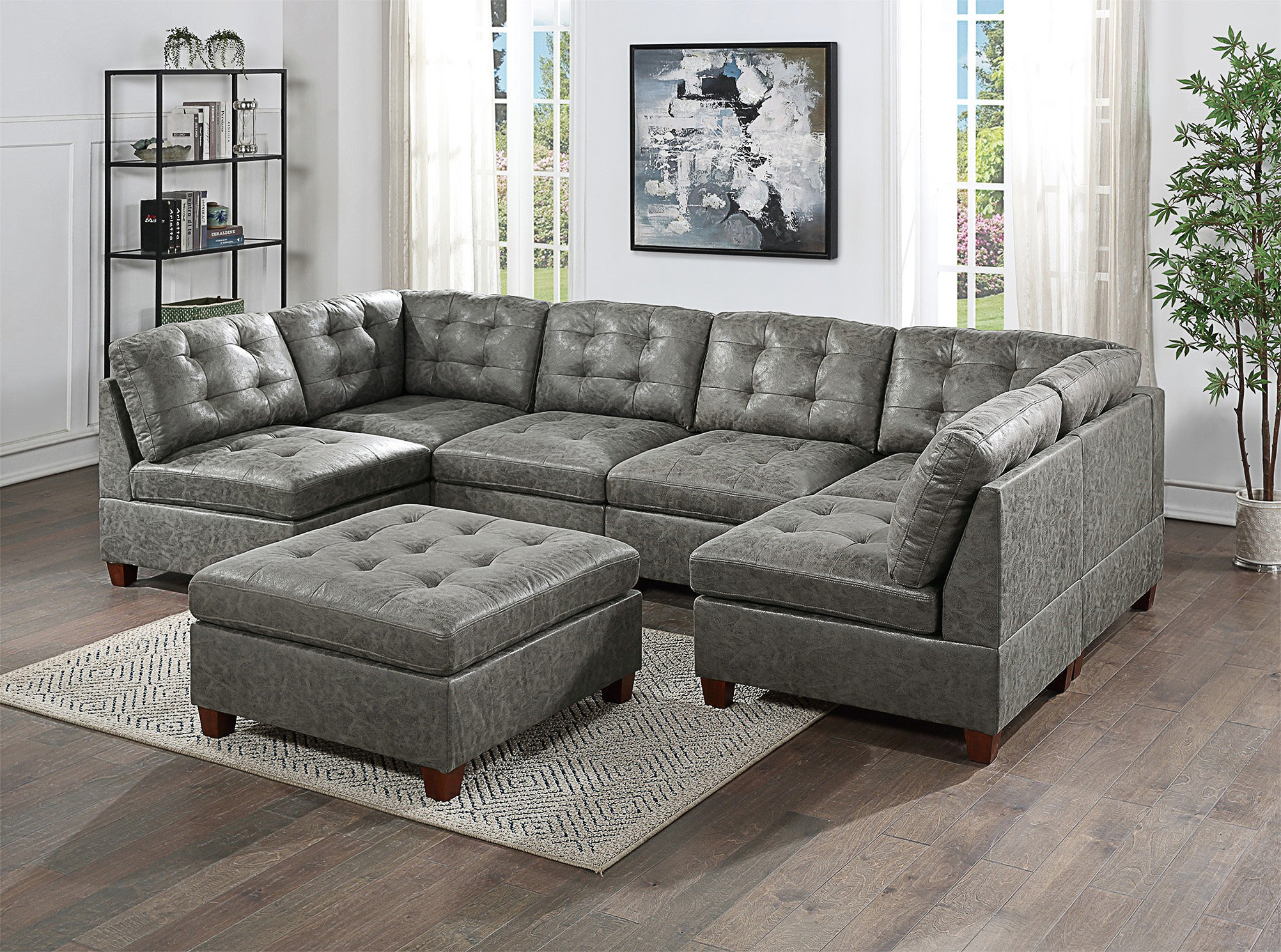 Hokku Designs Living Room Furniture Antique Grey Modular Sectional 7Pc ...