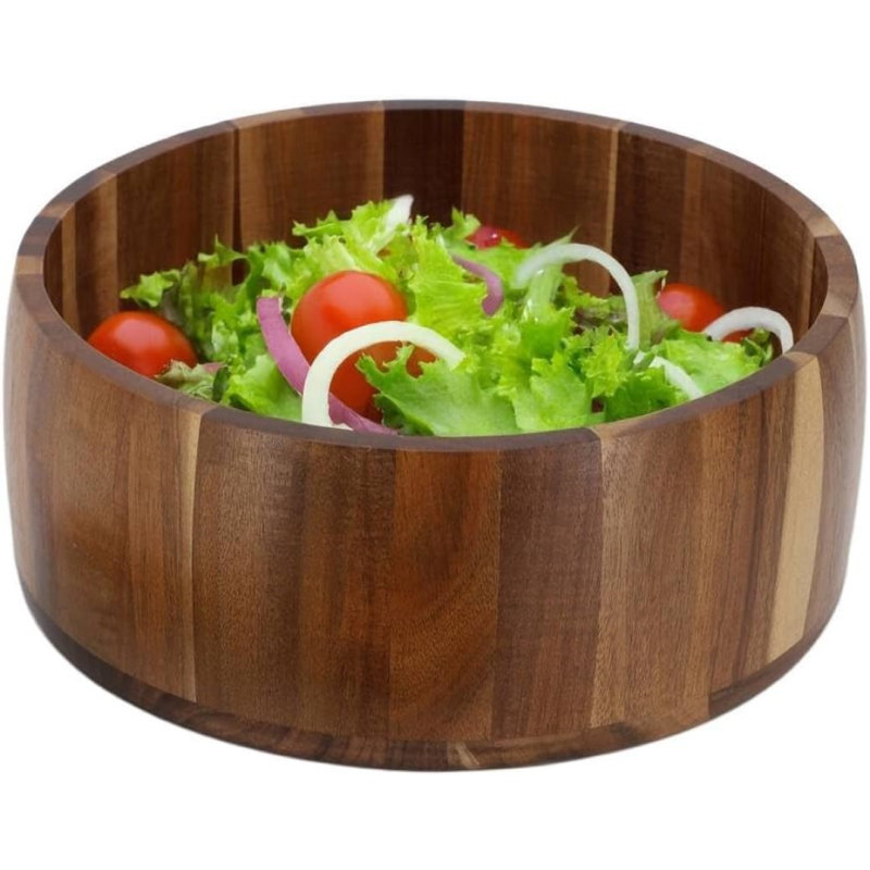 Gracie Oaks Large 9.75 Inch Acacia Wood Salad Bowl Natural Wooden ...