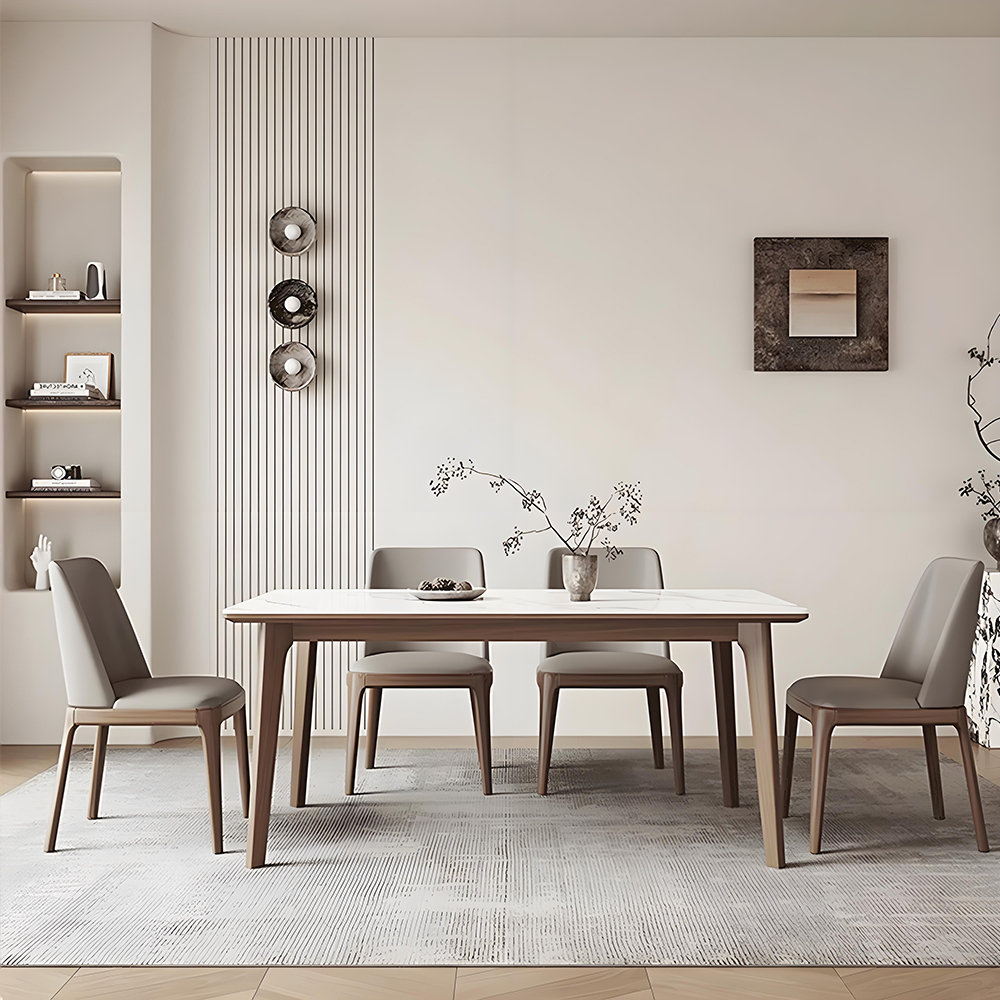 Dining Elegance White Ash Sintered Stone Table And Chair Set 31.49 W Dining Set | Wayfair