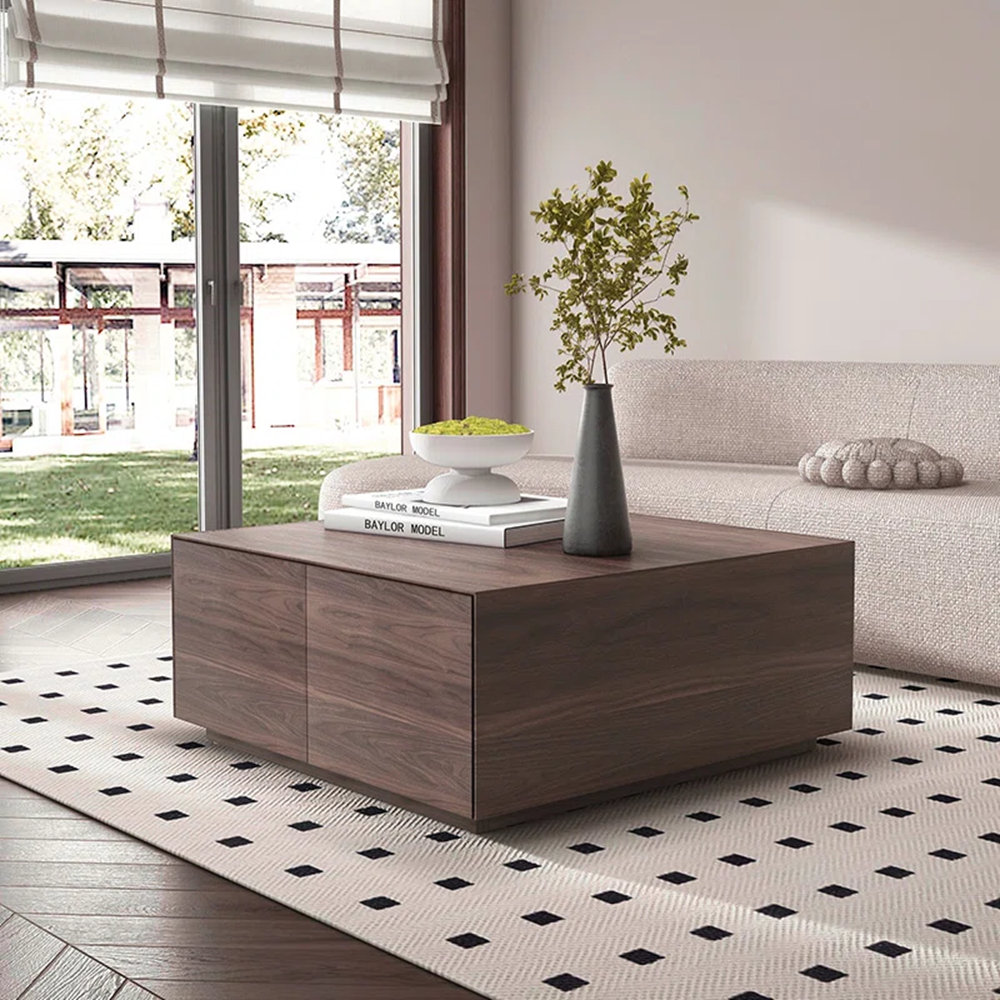 Latitude Run® Coffee Table Desk with Storage Drawers for Small Spaces ...