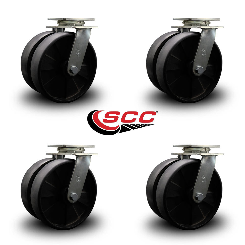 Service Caster 8 Inch Dual Glass Filled Nylon Wheel Swivel Casters Set ...