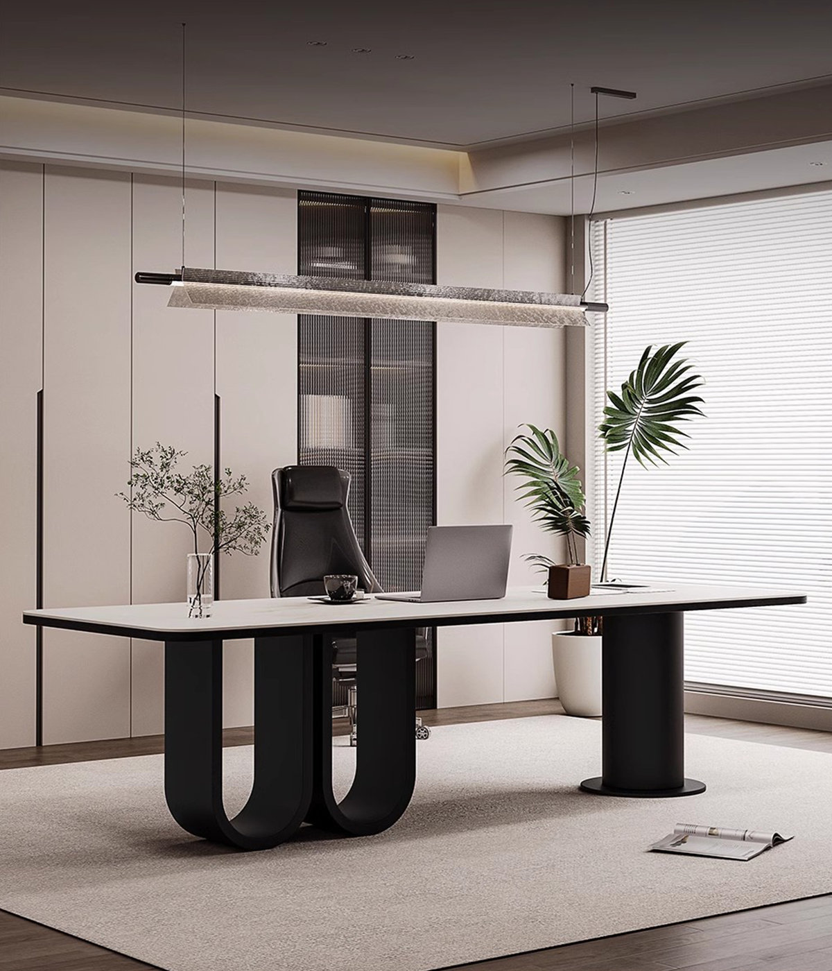 EliteFurnishings Chic Sintered Stone Office Desk with Iron Frame ...