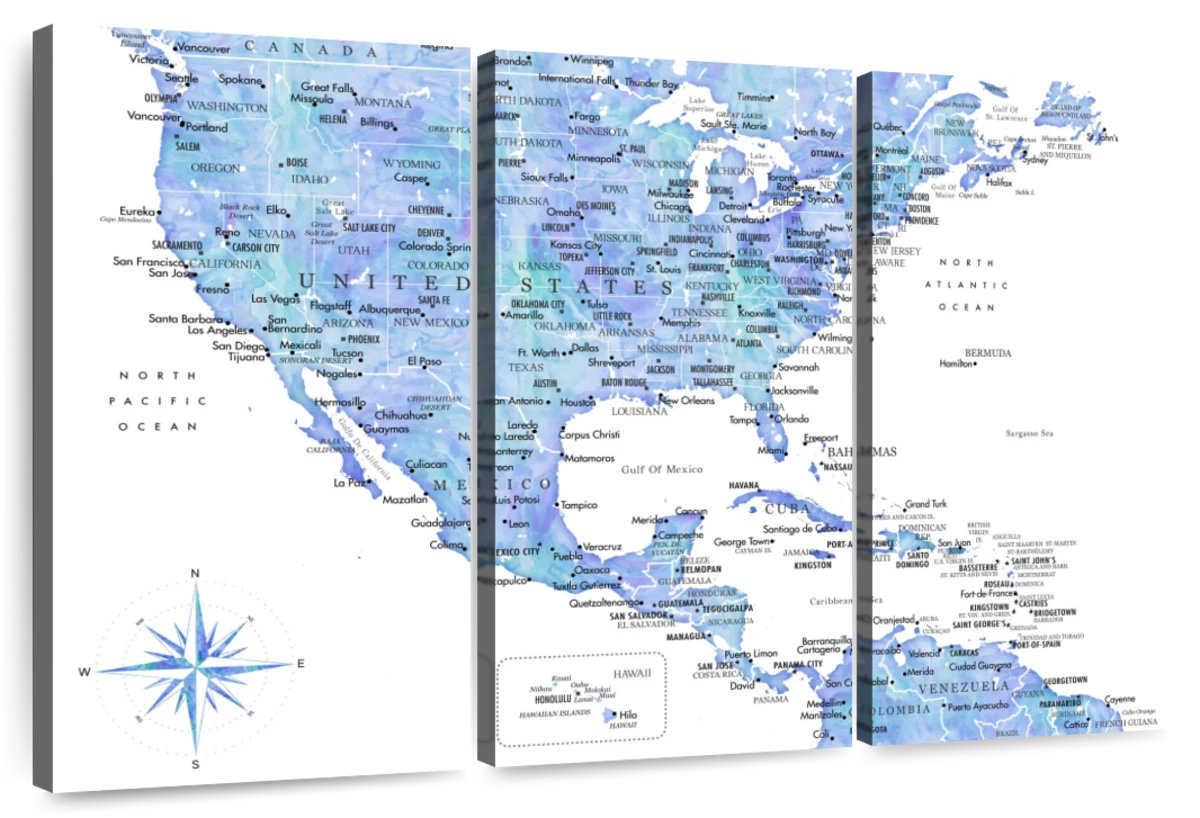 Breakwater Bay Aliaz Blue Map Of USA And The Caribbean Sea | Wayfair
