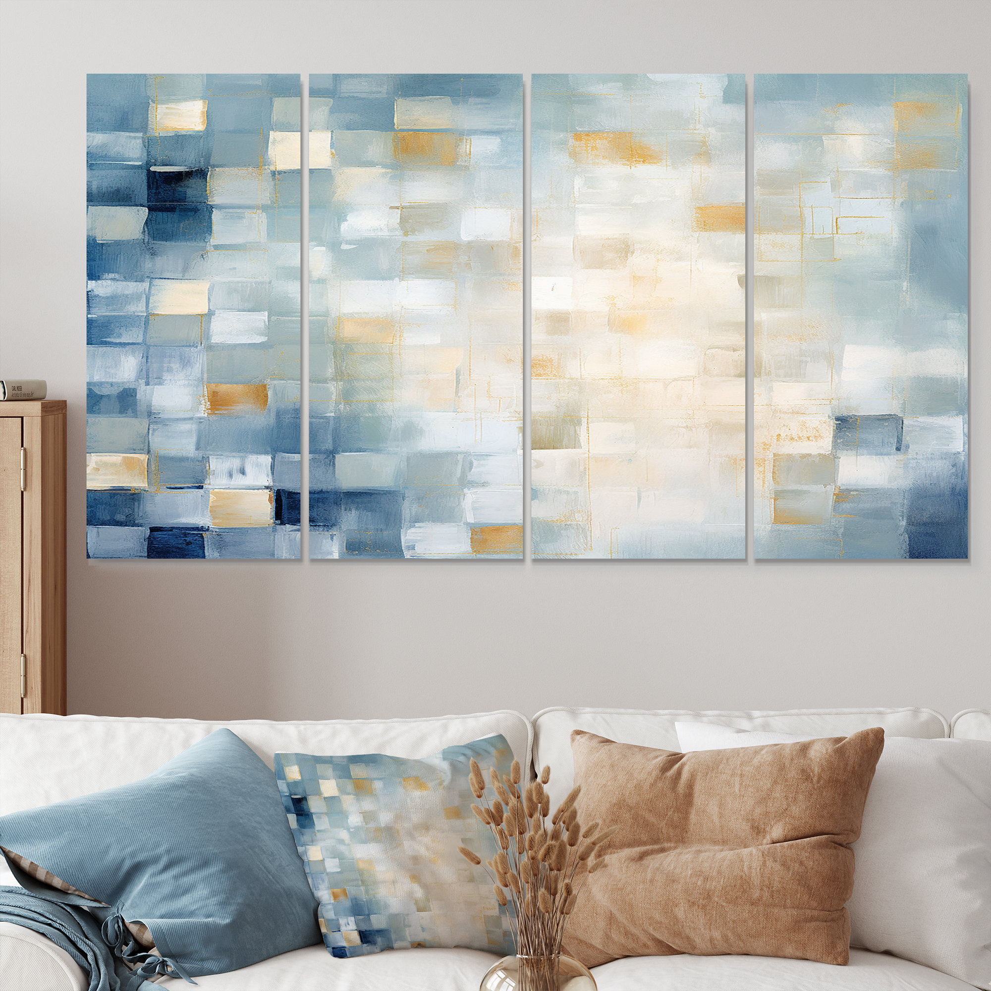 Ivy Bronx Soothing Cubist Blue Squares - Abstract Wall Art Decor Set 4 ...