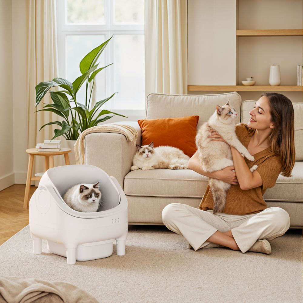 Tucker Murphy Pet™ Litière autonettoyante automatique - grande conception à couvercle ouvert ...