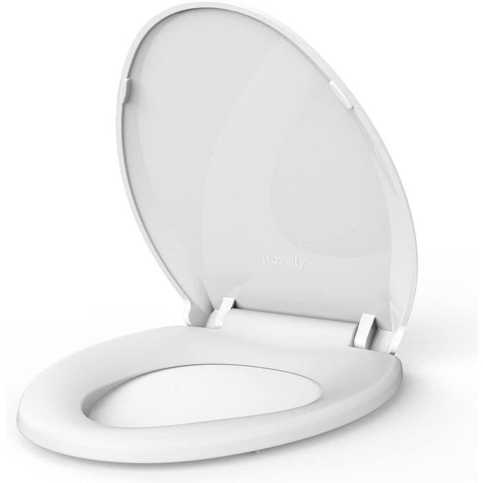 AngelMia 19" Elongated Toilet Seat with Slow Soft Close, Never Loosens ...
