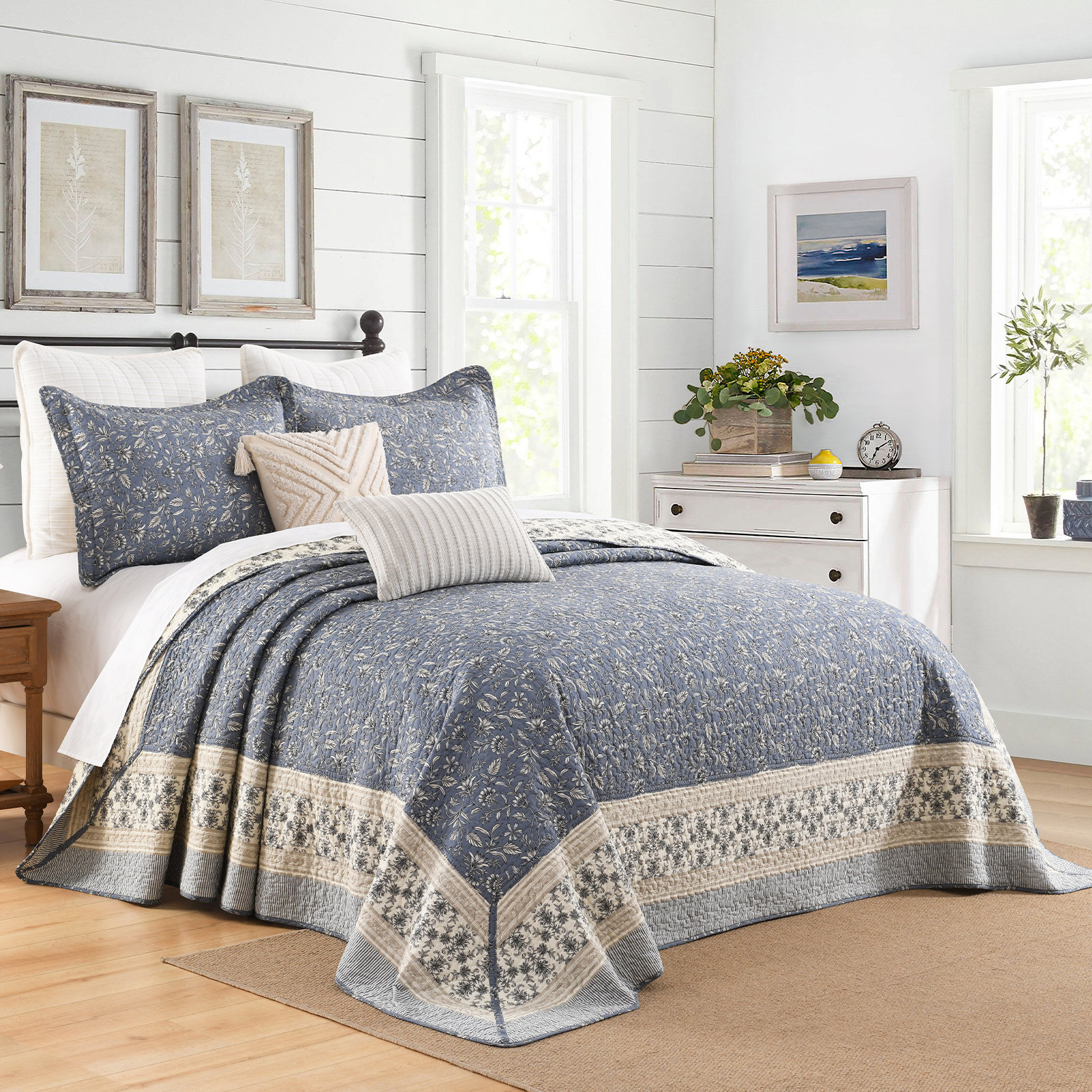 DDUOXIN Botanical Floral 100% Cotton Oversized Quilted Bedspreads ...