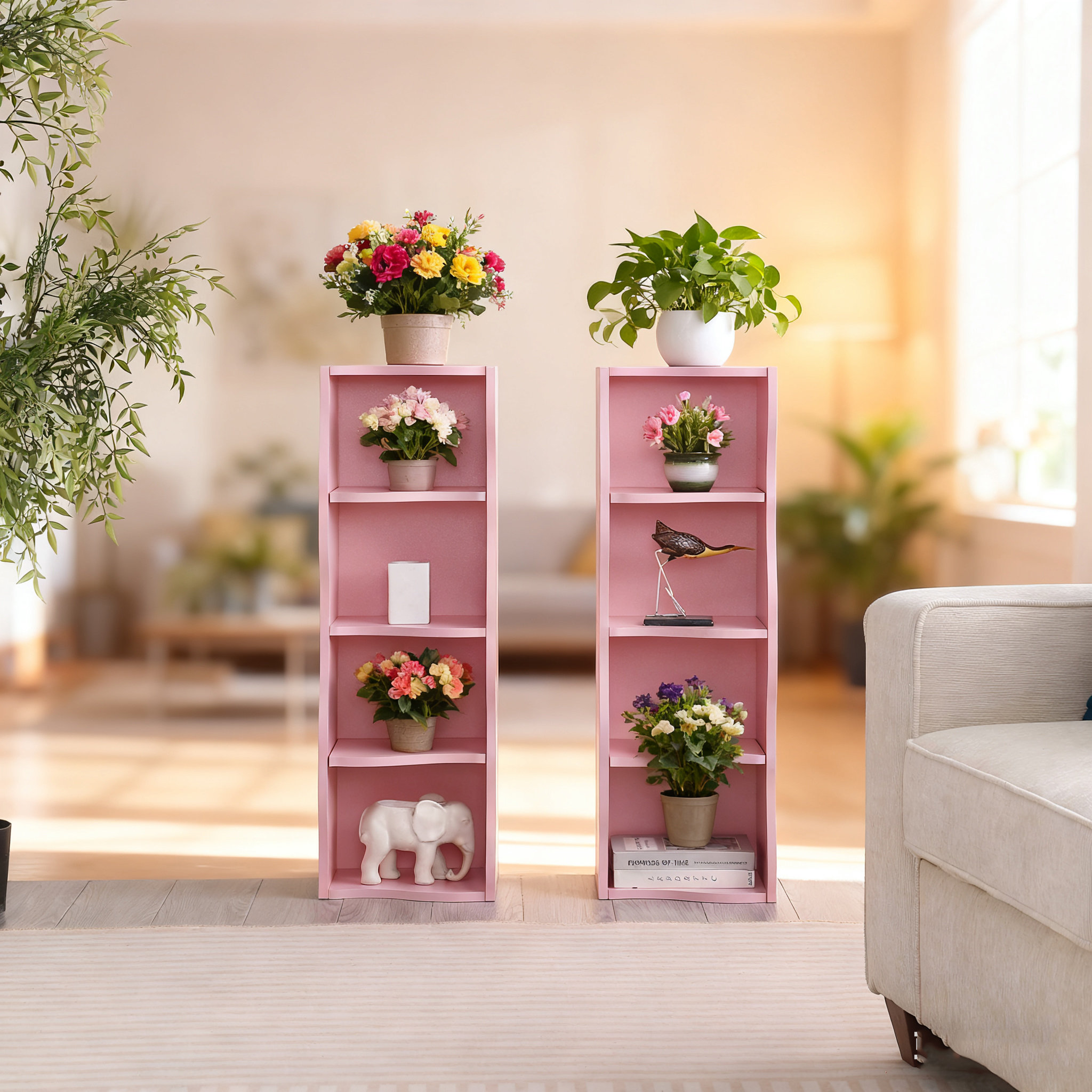 Ivy Bronx Book Shelf, 8-Tier Modern Bookshelf, Wavy Shelves Bookcase ...