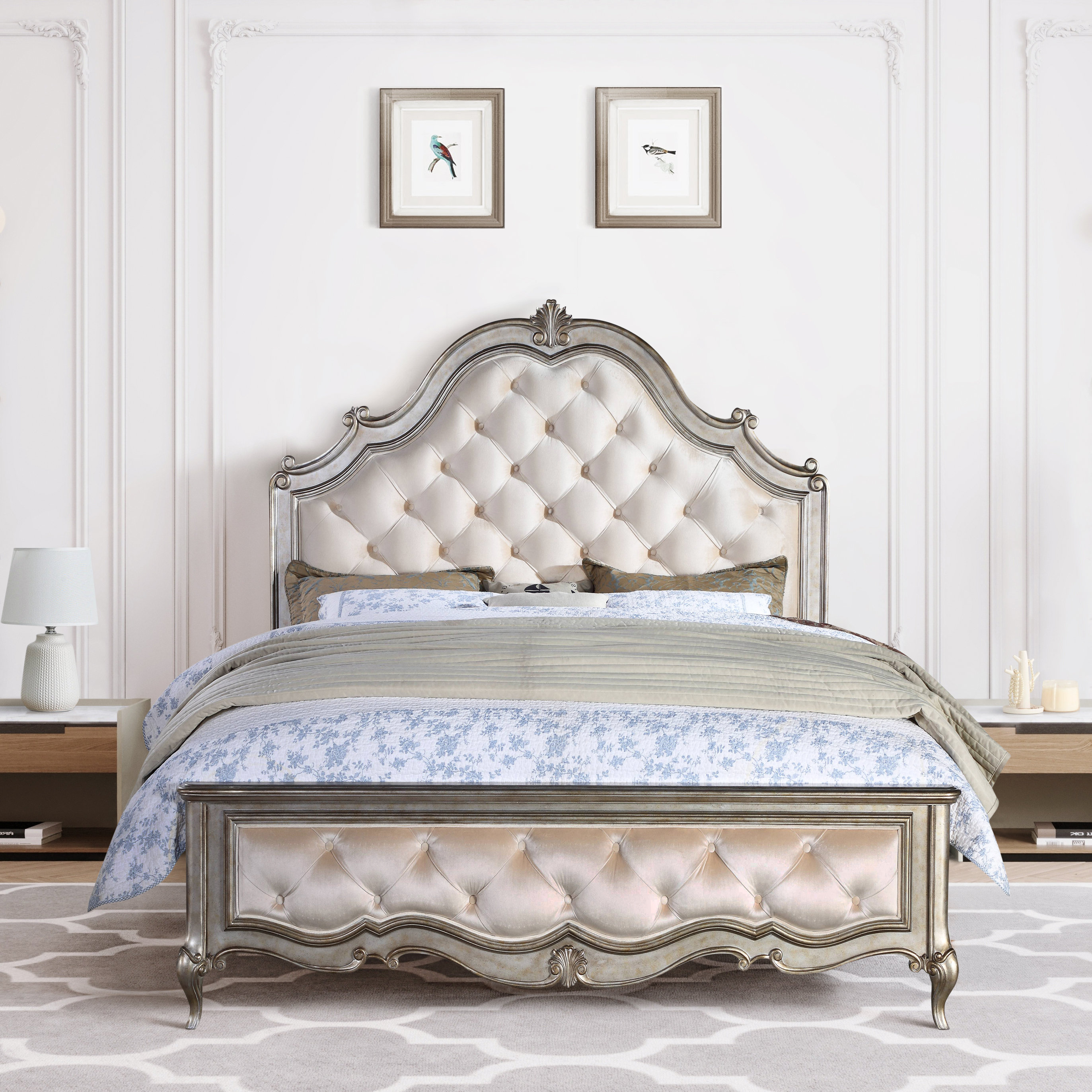 Plethoria Sequoia Ivory and Antique Champagne Upholstered Bed | Wayfair
