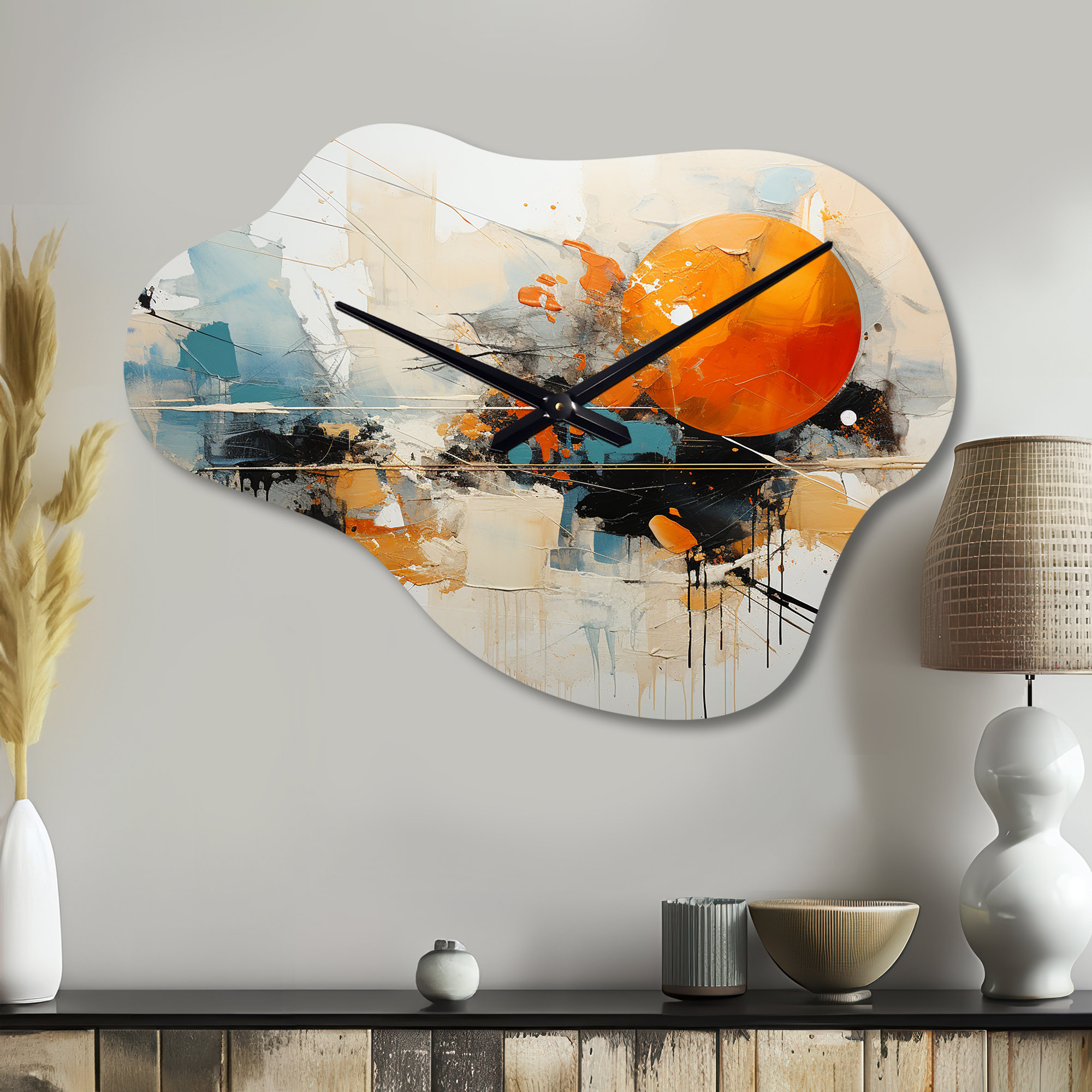 Design Art Teal Orange Bold Energy III - Dams Asymmetrical Metal Clocks ...