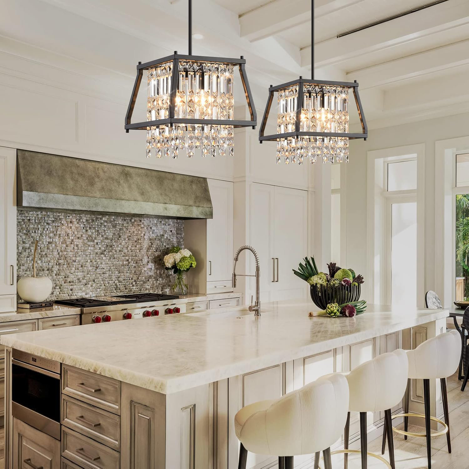 House of Hampton Farmhouse Chandelier - Black Metal Crystal Pendant ...