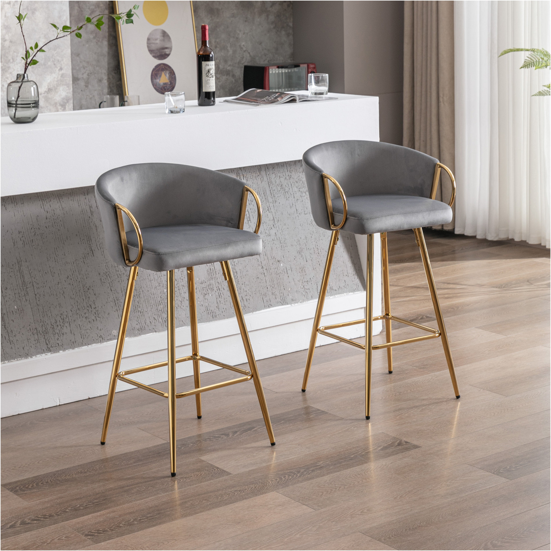 Mercer41 26 Inch Set Of 2 Bar Stools,With Chrome Footrest And Base ...