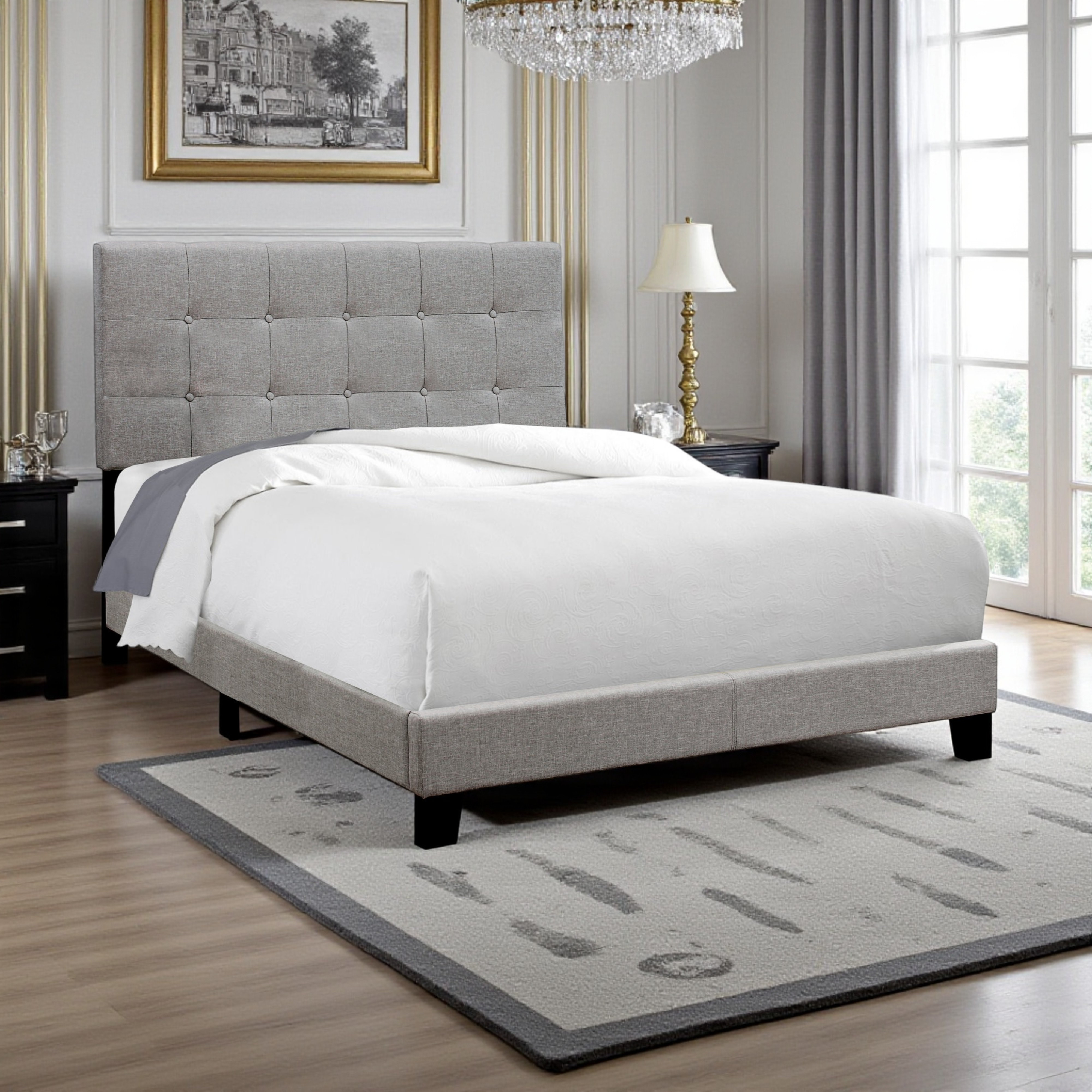 Latitude Run® Silvia Upholstered Bed in Grey Linen Look, Full Size ...