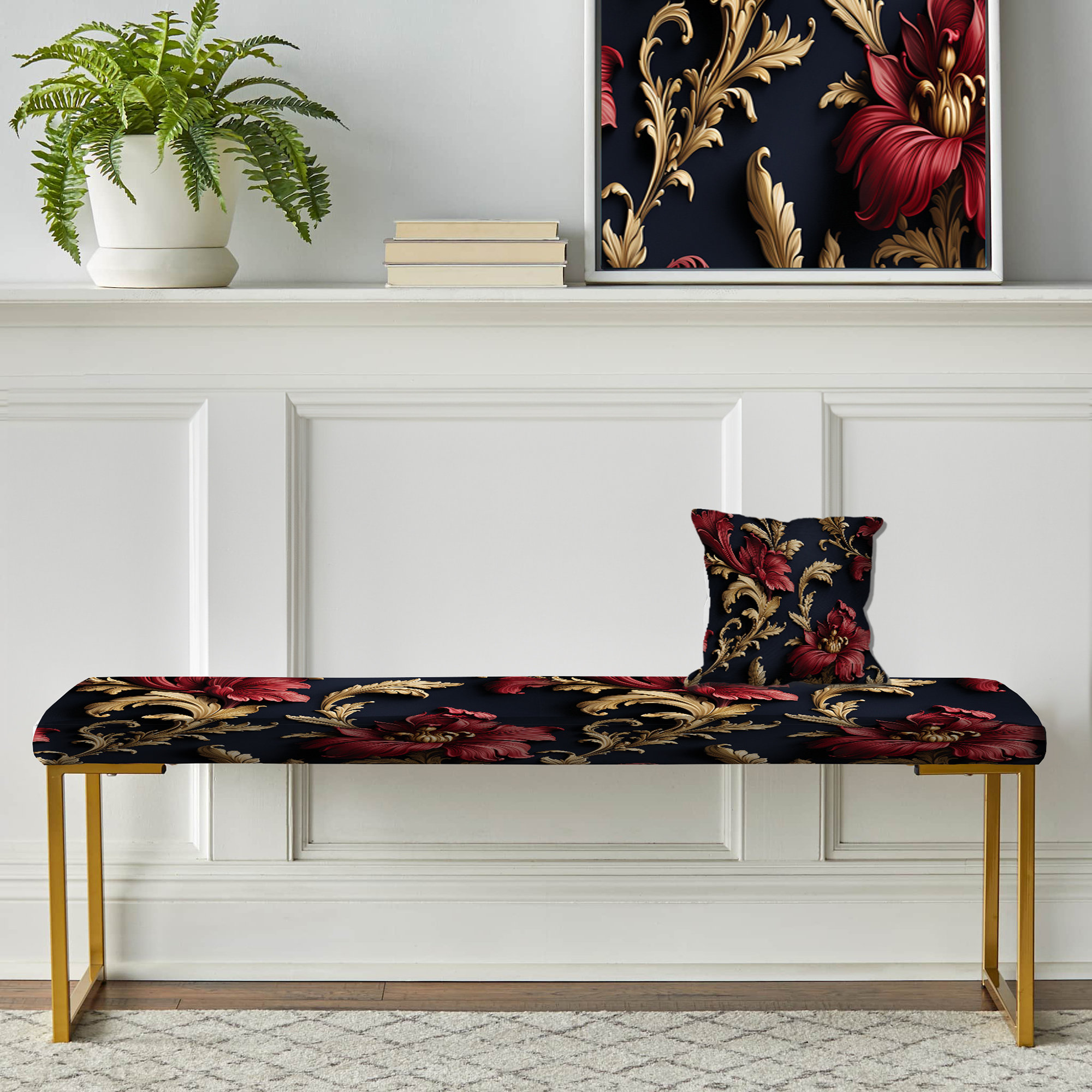 Design Art Royal Red And Gold Peony Garden Grace - Damask Upholstered ...