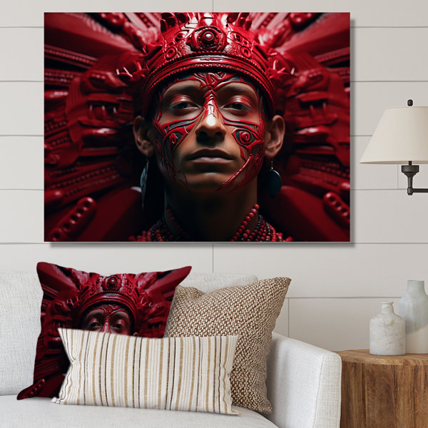 DesignArt " Red And Black Aztec Warrior Portrait I " on Canvas ...