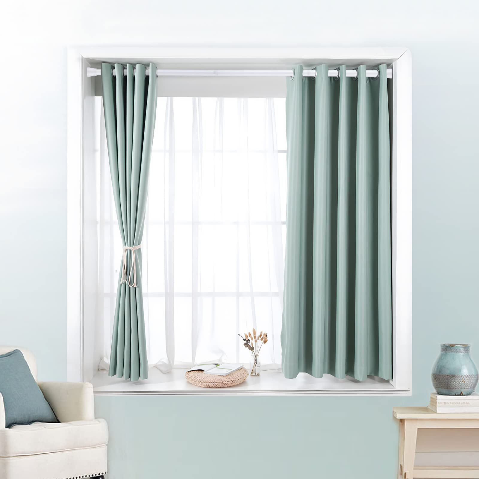 Symple Stuff 2 Pack White Tension Curtain Rod For Windows 28 To 48 Inch ...