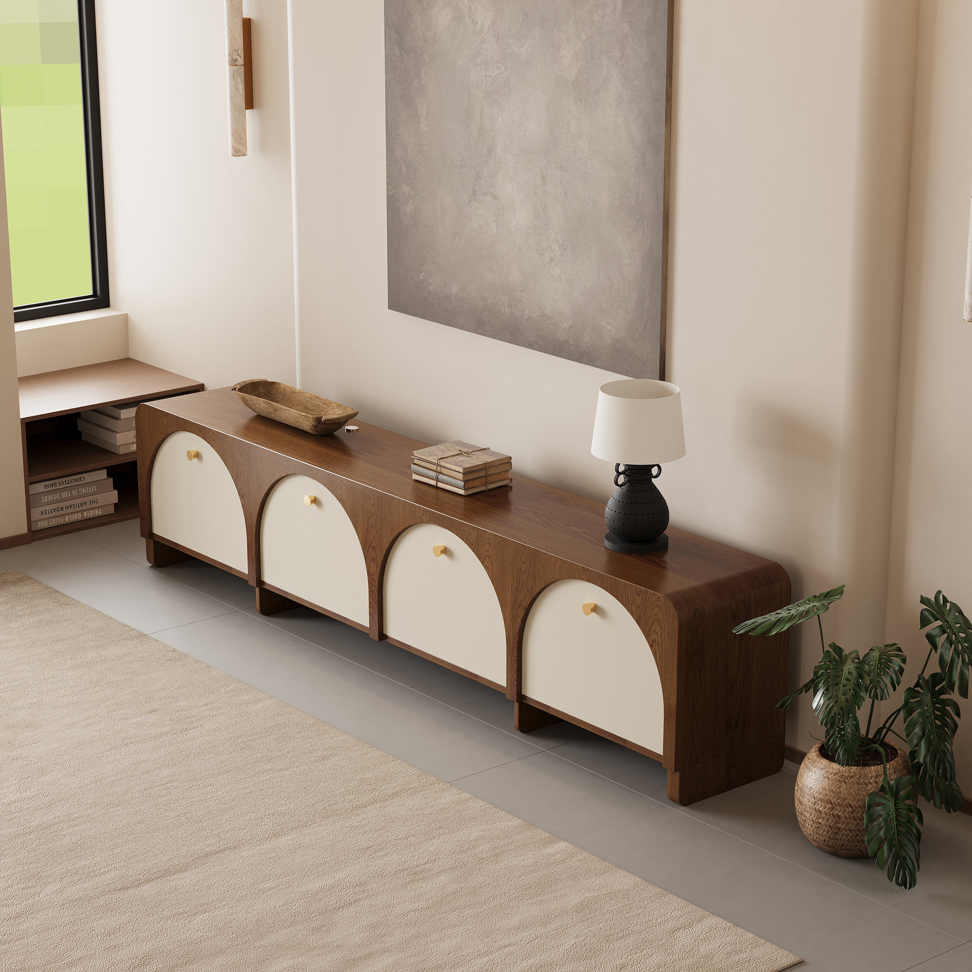 Hokku Designs Modern Arched TV Stand With Contrast Finishes – 4-Door ...