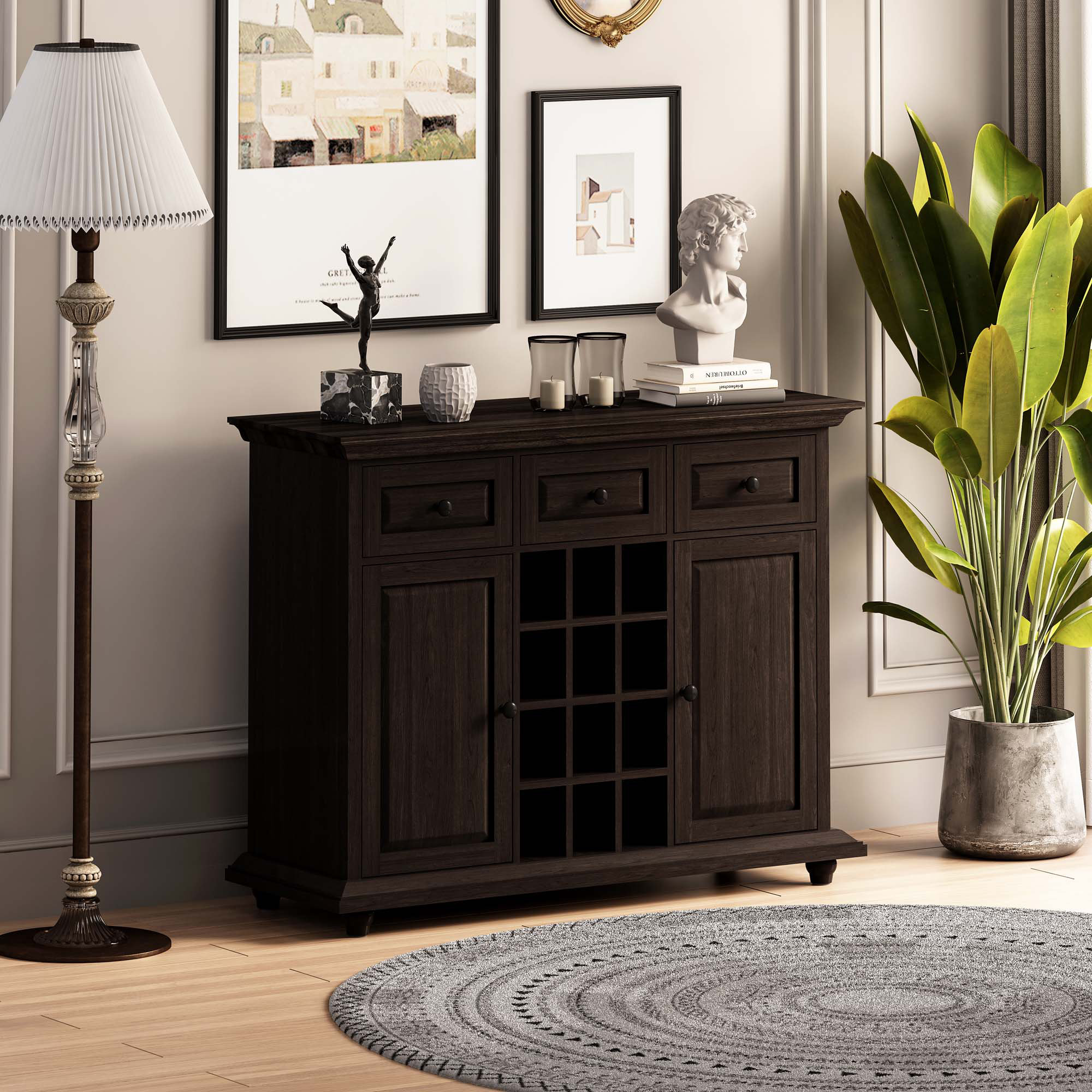 Charlton Home® Vintage Style 3-Drawer 2-Door Storage Cabinet With 12 ...