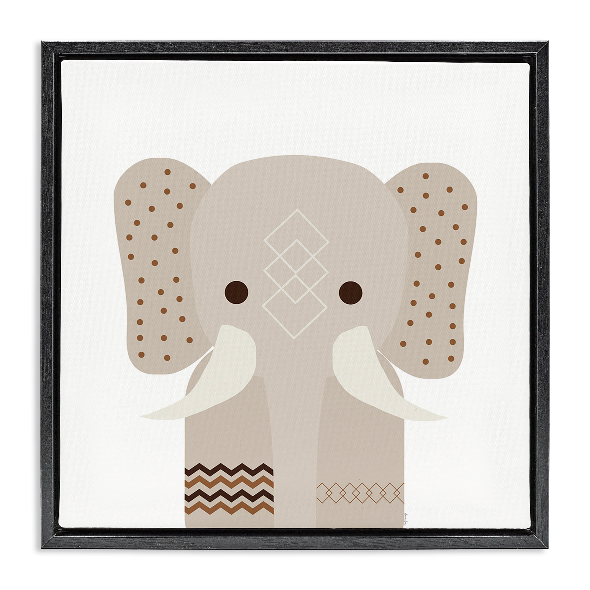 Indigo Safari Neutral Tone Elephant Framed Floater Canvas Wall Art by ...