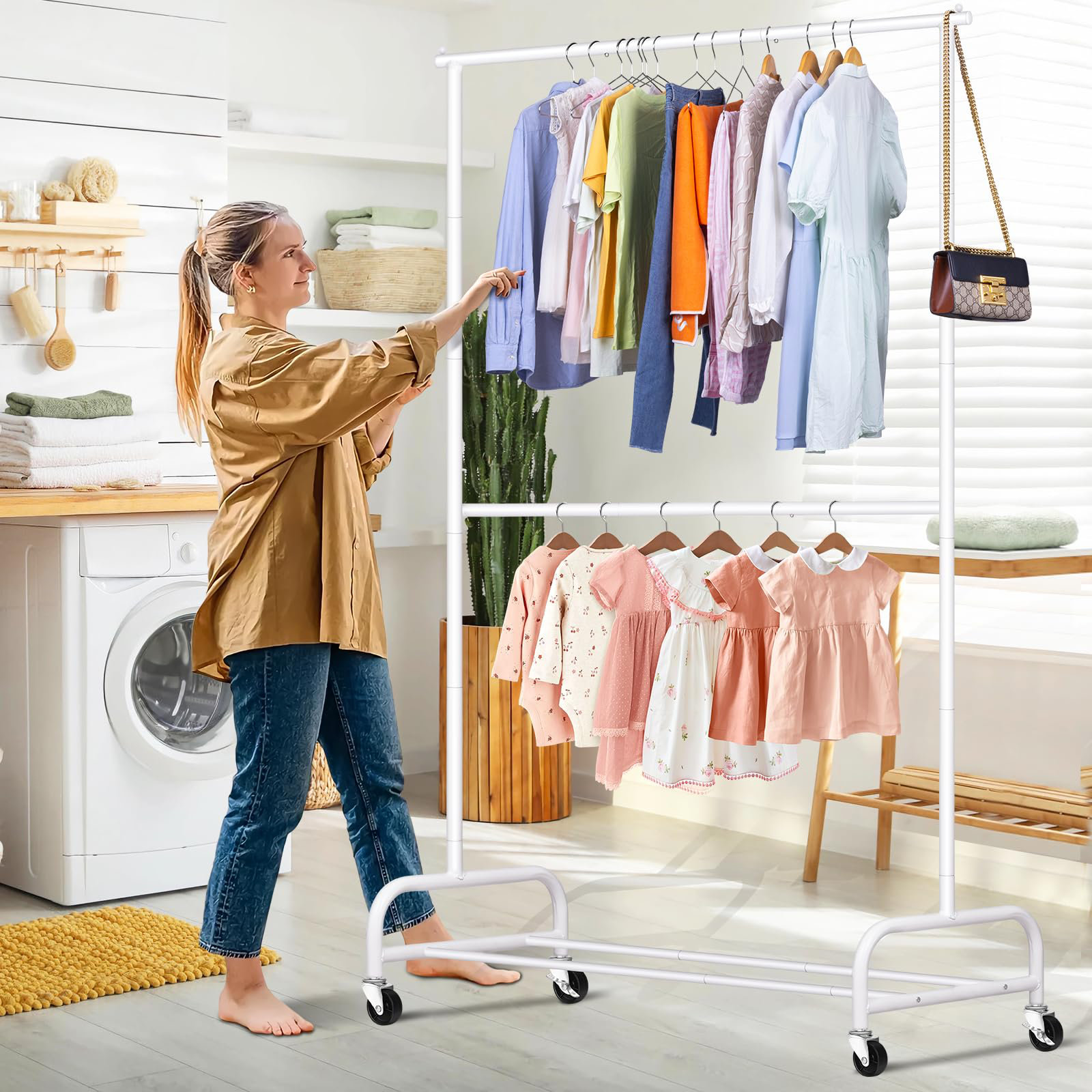 Latitude Run® Double Rod Heavy Duty Clothes Racks For Hanging Clothes ...