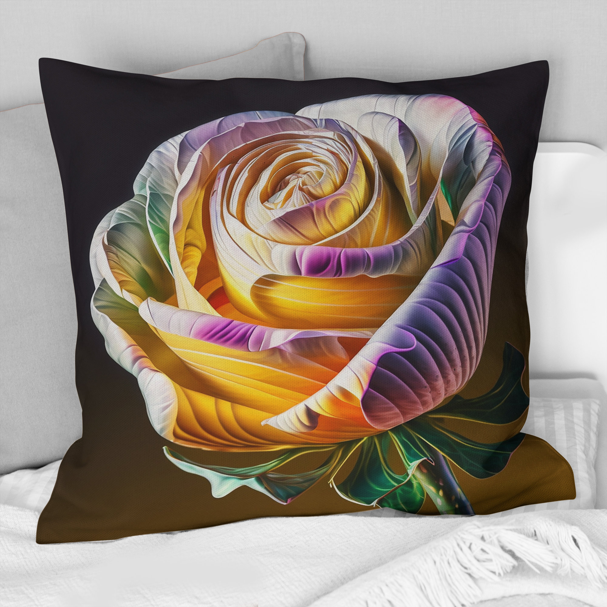 Design Art Rainbow Blooming Crocus Rose I - Rose Printed Throw Pillow ...