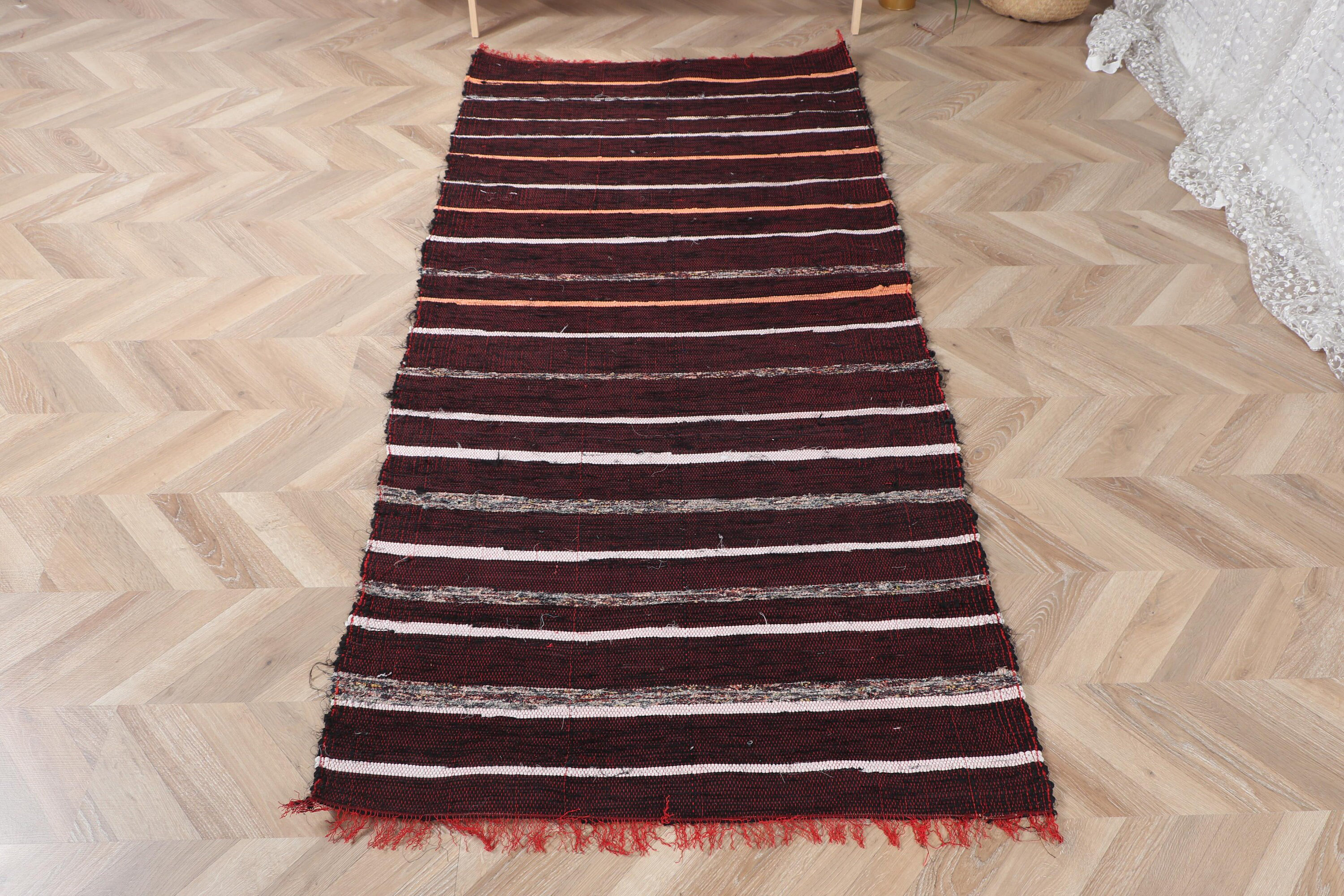 World Menagerie Vintage Handwoven Turkish Accent Rug: Rich Red Stripe ...