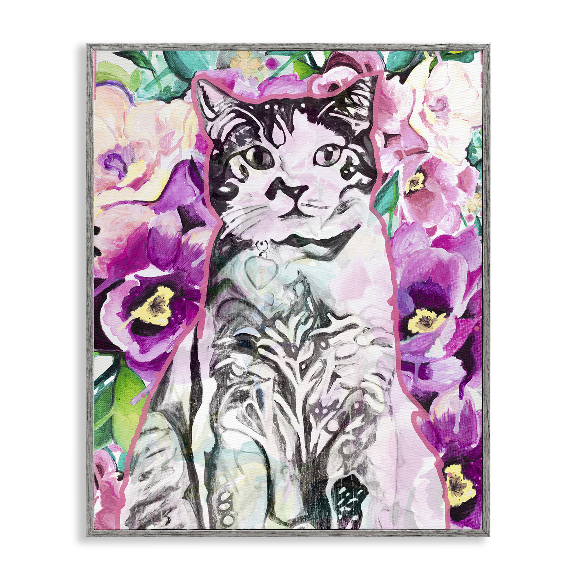 Stupell Industries Kitty Among Flowers Art by Chelsea Goodrich | Wayfair