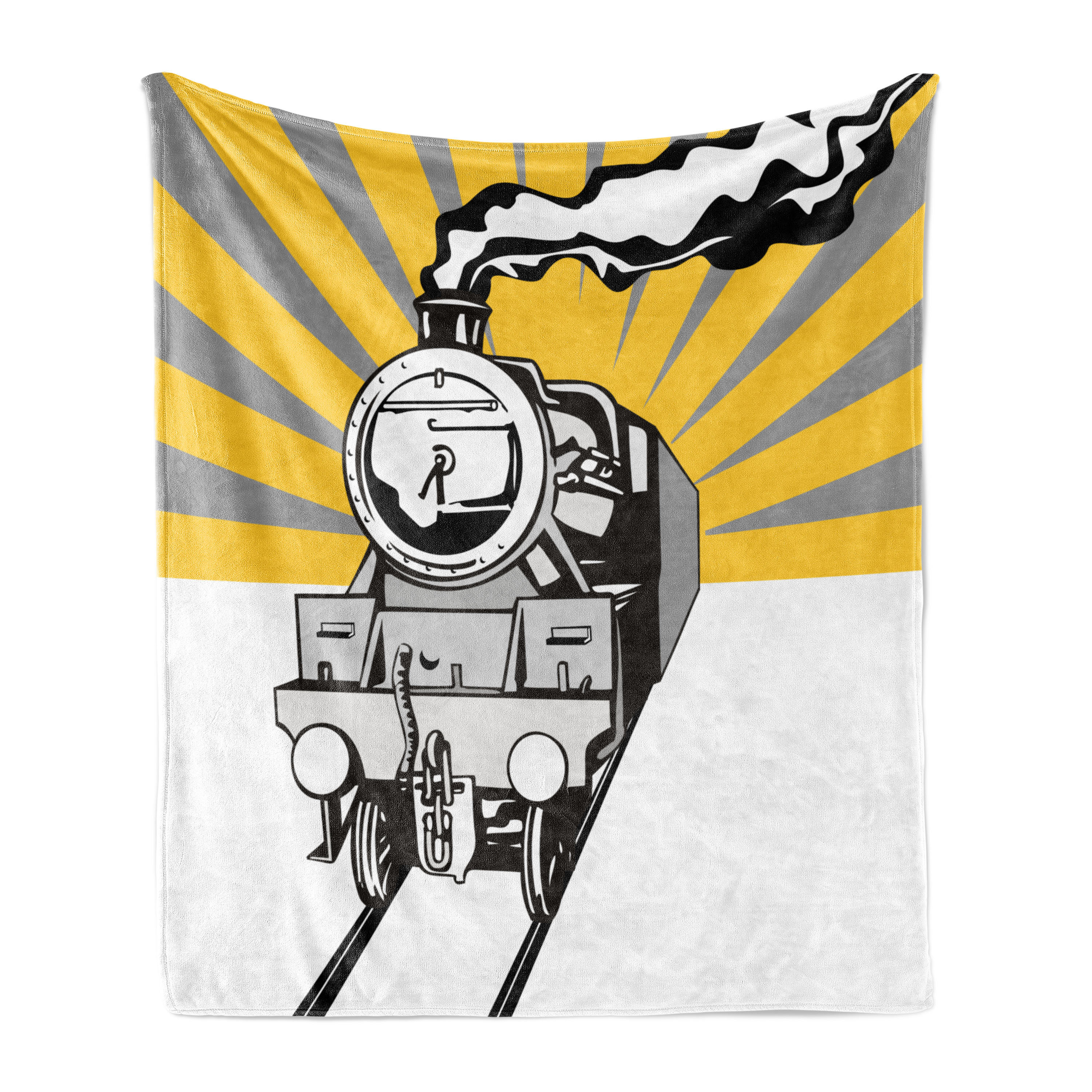 Ambesonne Railroad Fleece Throw Blanket Locomotive Sunburst Effect ...