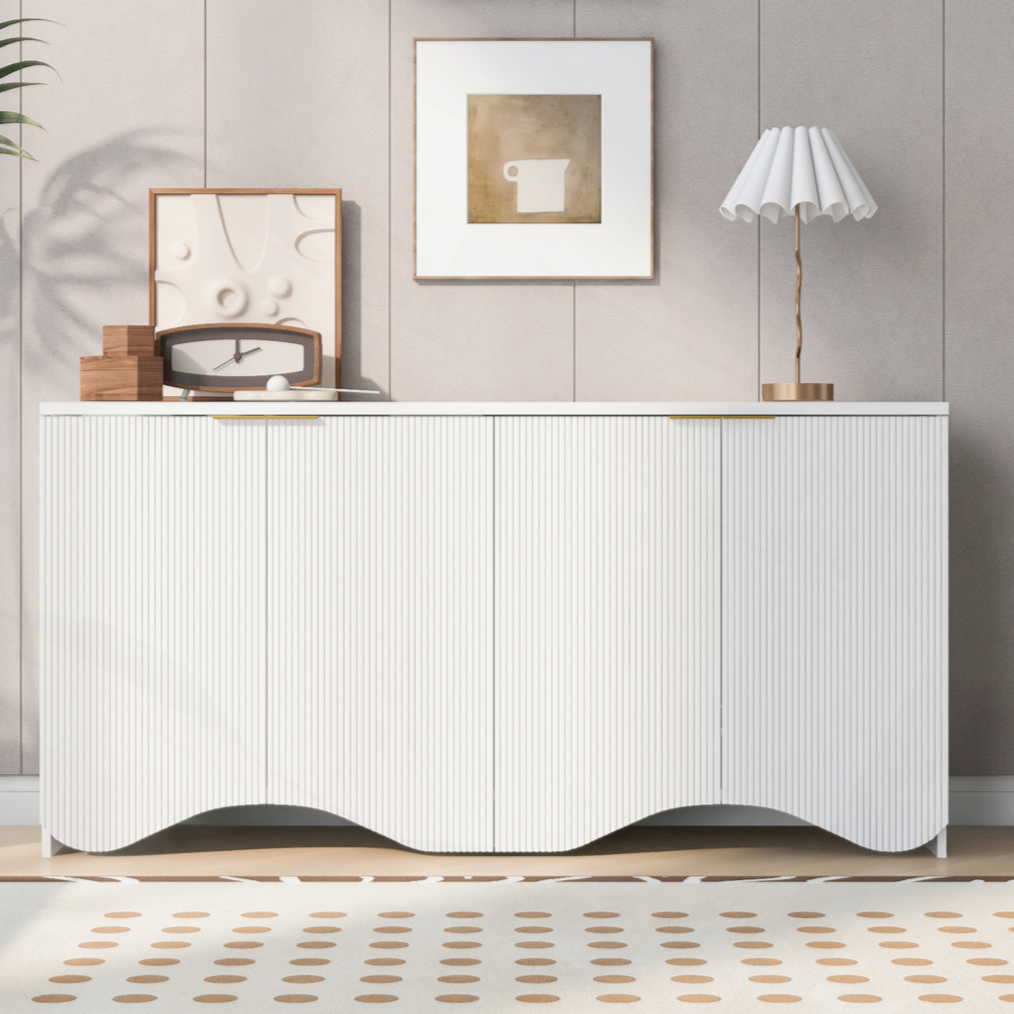 Winston Porter Vertical Stripes And Wavy Design Of A Four-Door Cabinet ...
