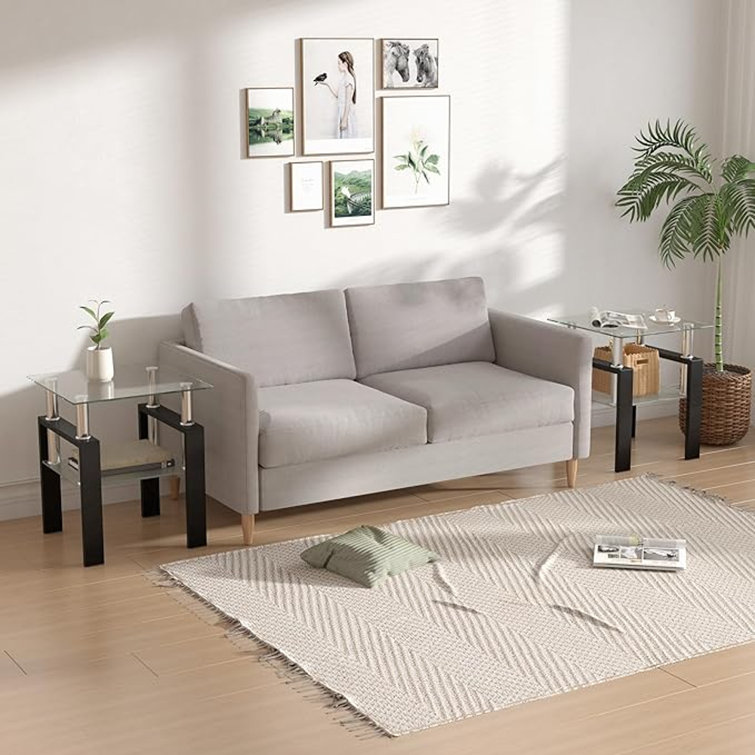 Brayden Studio® Modern Glass End Table 2-Tier Tempered Glass Top Corner ...