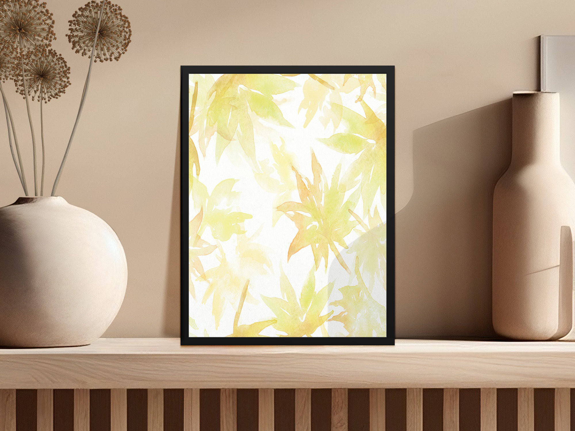 Lark Manor Watercolor Leaves Pattern In Yellow and Orange Colors Framed ...