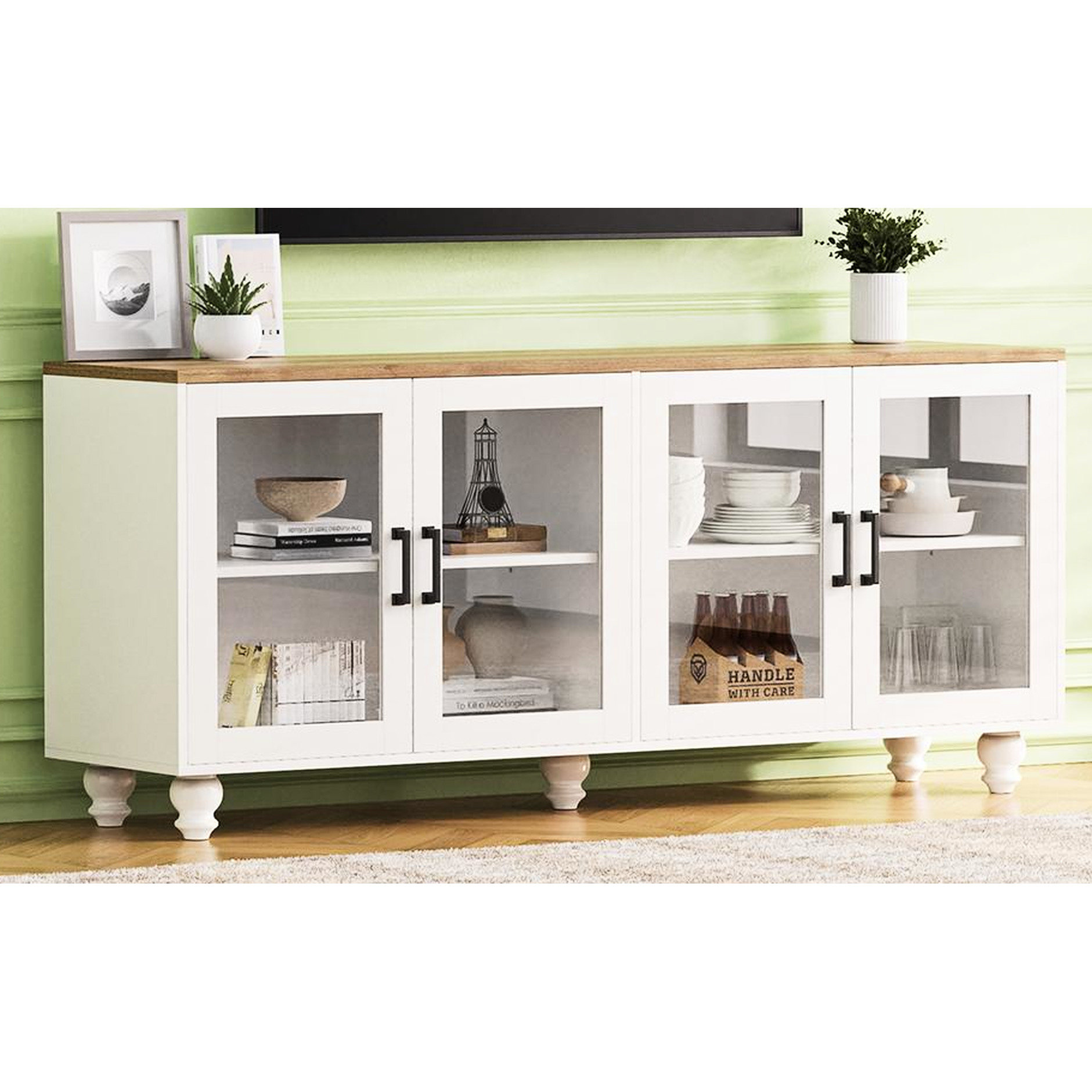 Alcott Hill Tv Stand With Spacious Desktop, 70" Tvs, Black And Dark ...