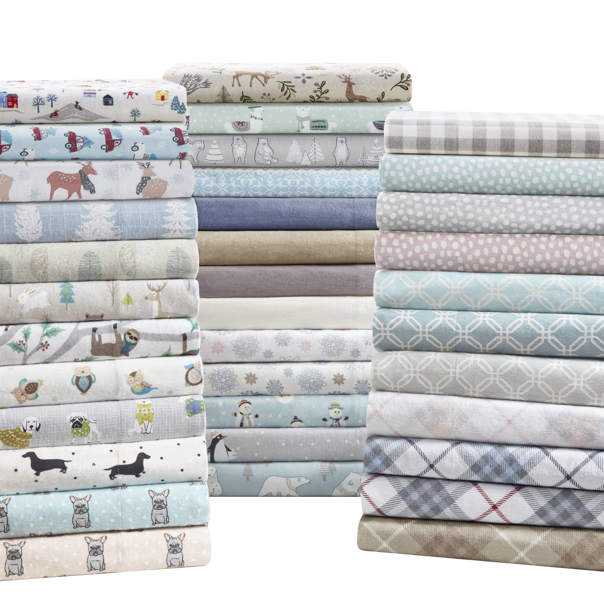 BoudoirBloom King Printed Sheet , 4 Pcs Gray Herringbone Check, 100% ...
