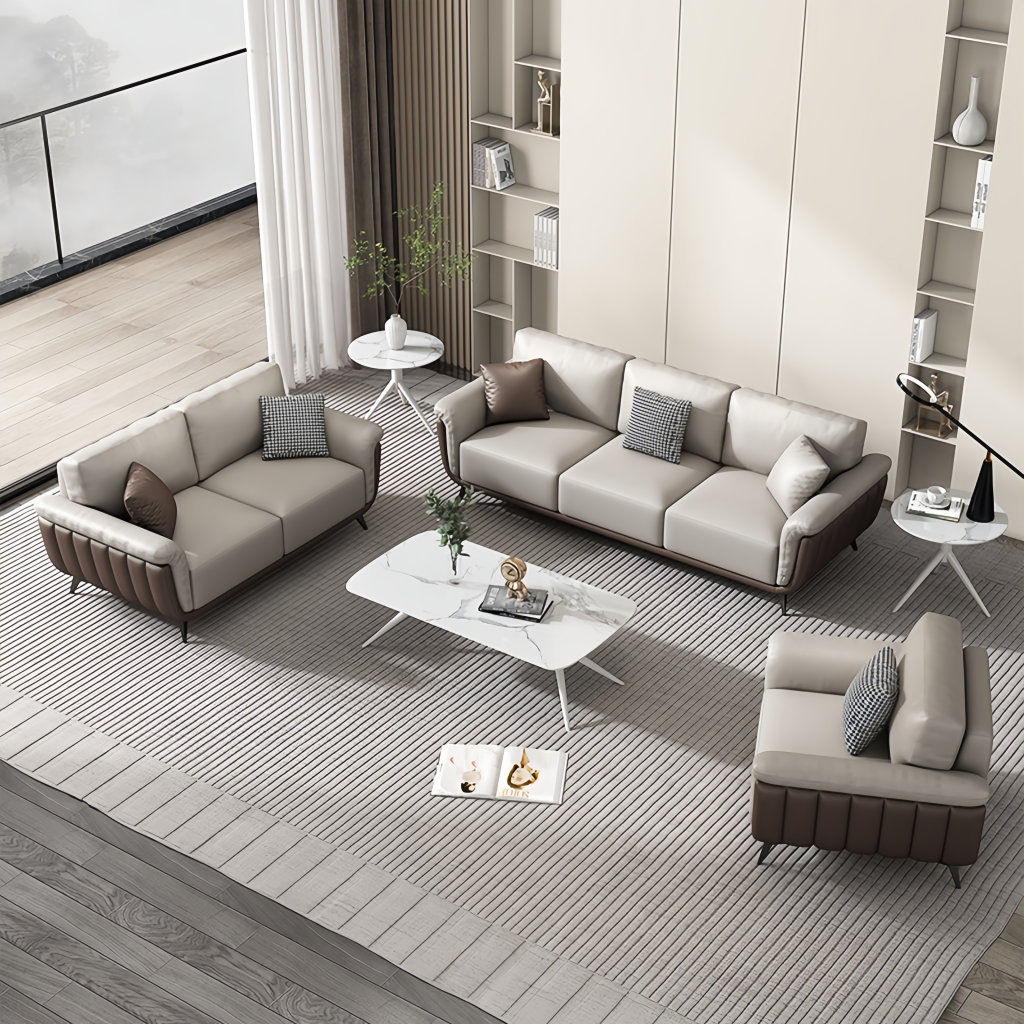 Lifton Modern Simple Sofa Combination 3 - Piece Faux Leather Living ...