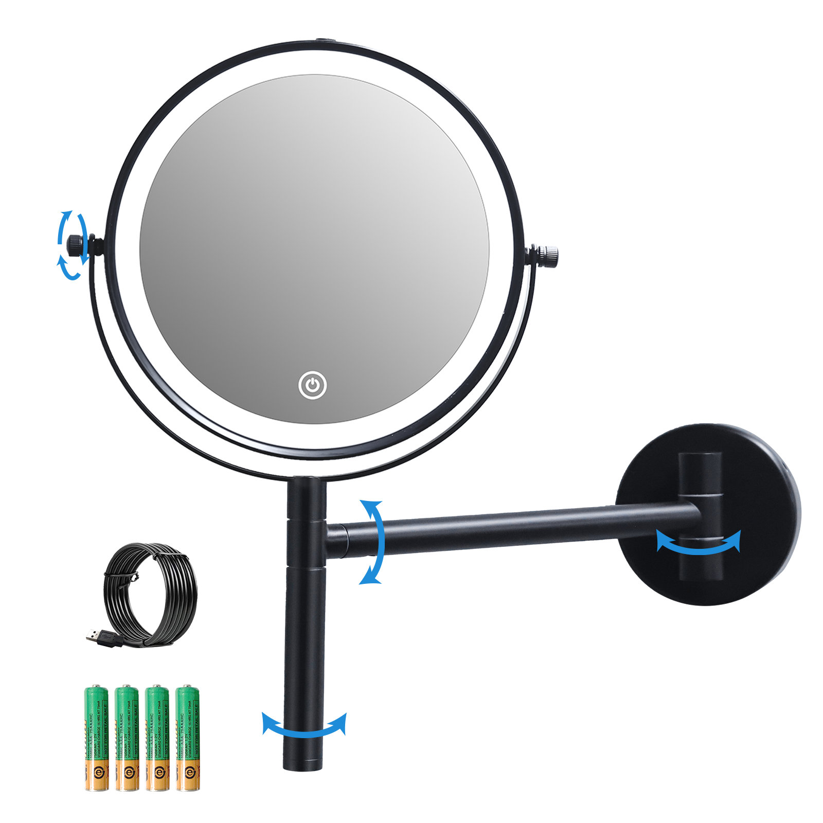 Ivy Bronx 360° Rotation Wall Mounted Vanity Mirror With Handle, Lighted ...