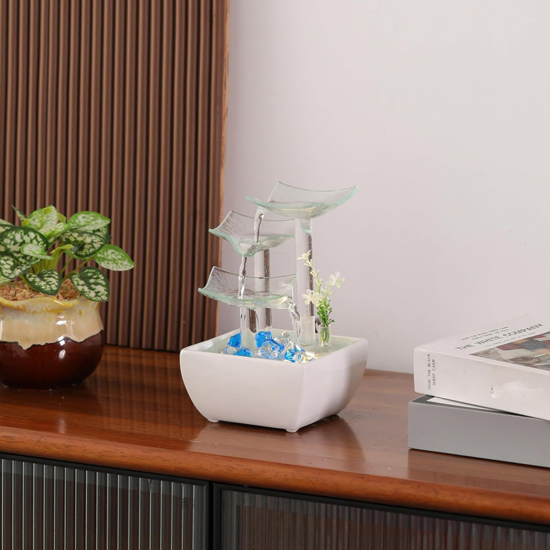 Ebern Designs Ceramic And Glass Tabletop Fountain | Wayfair