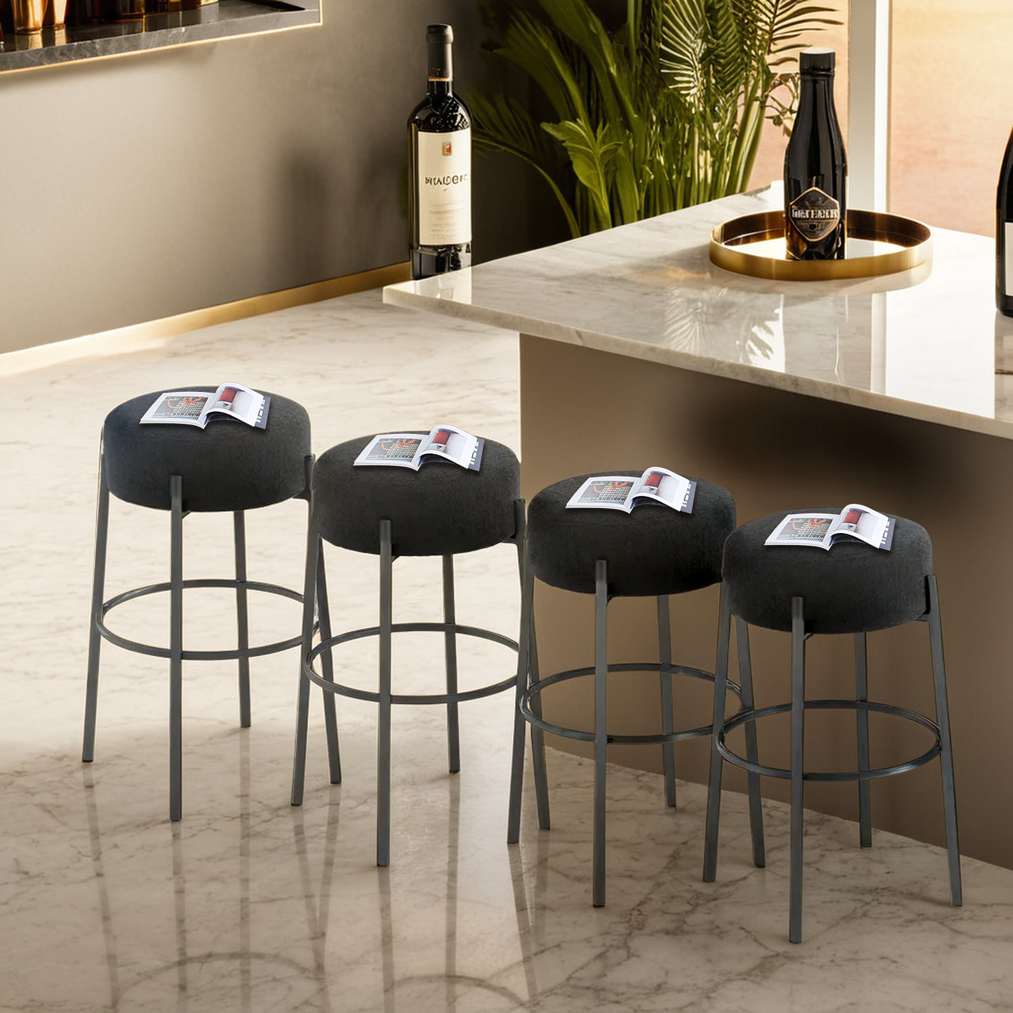 Hokku Designs 30" Tall Contemporary Round Upholstered Backless Bar ...