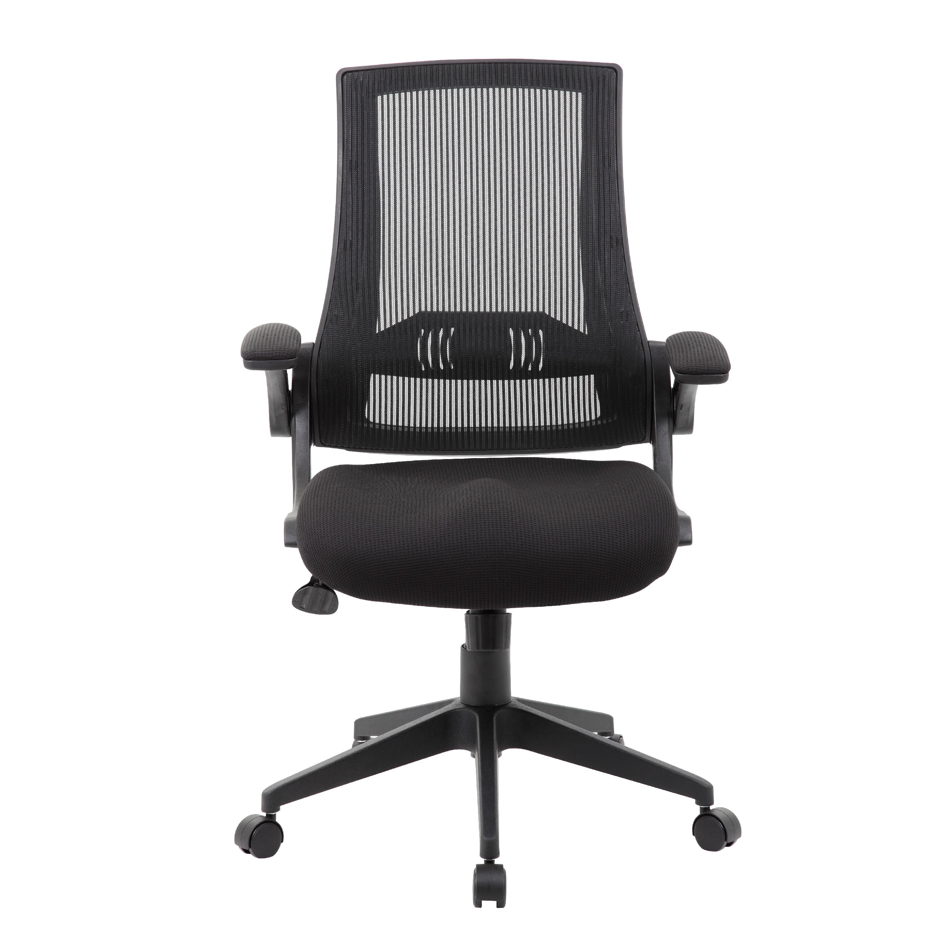 Benjara Rolling Task Chair With Flip Arms, Black Mesh, Spring Tilt Mechanism | Wayfair
