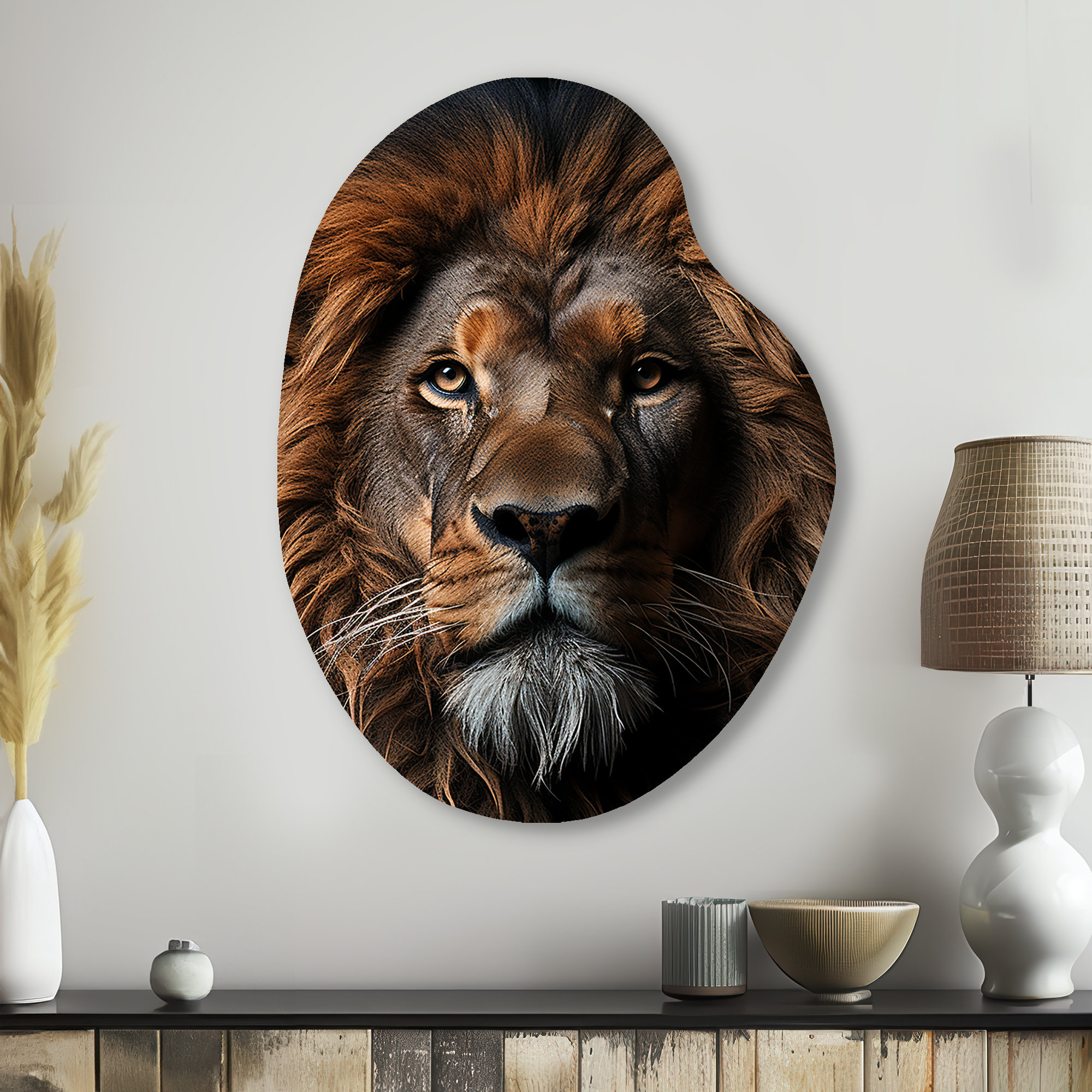 Design Art Lion Regal King Portrait - Lion Pear Shape Asymmetric Metal ...