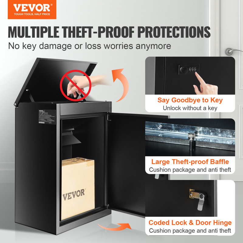 VEVOR 20" H Package Delivery Boxes, Galvanized Steel Wall Mount Mailbox ...